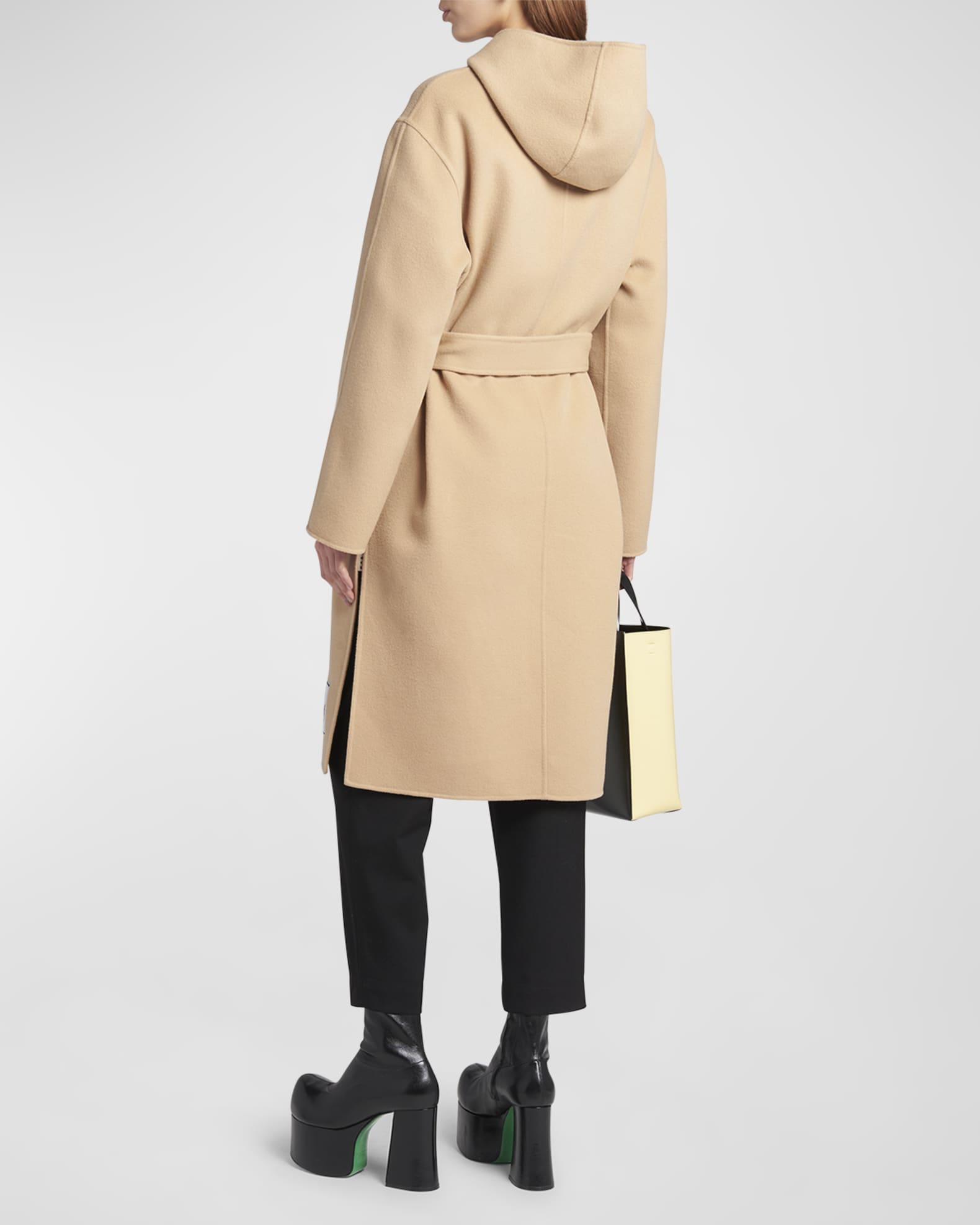 Marni Logo-Patch Hooded Wool Cashmere Coat | Neiman Marcus