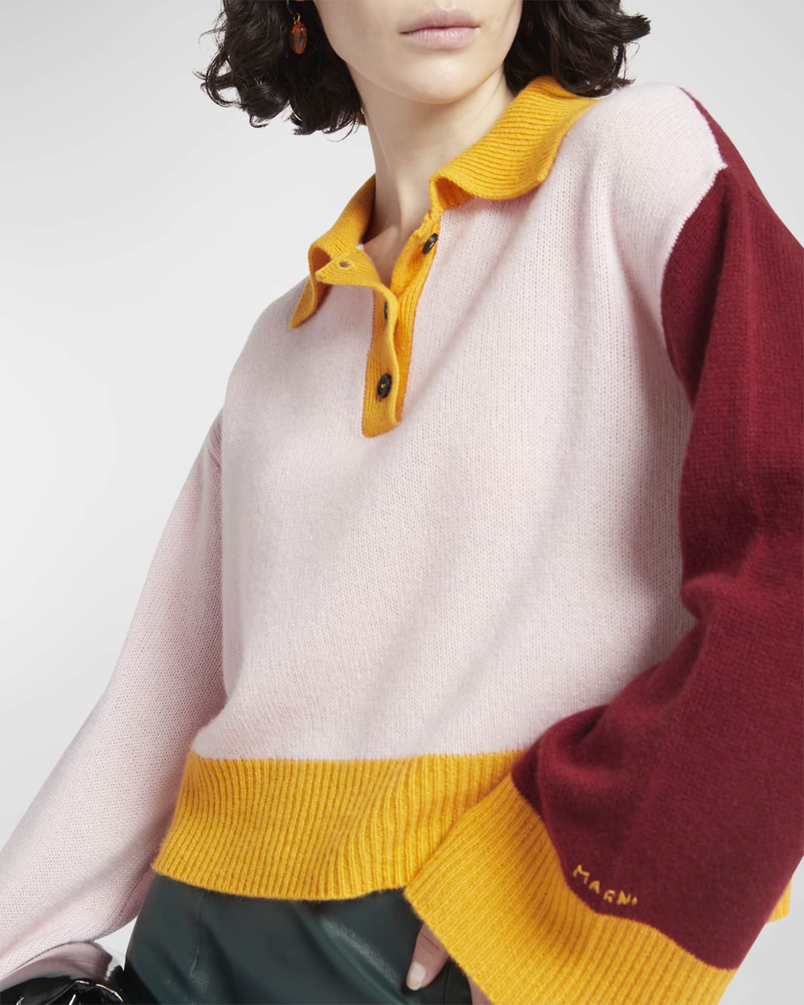 Marni Colorblock Cashmere Polo Sweater | Neiman Marcus