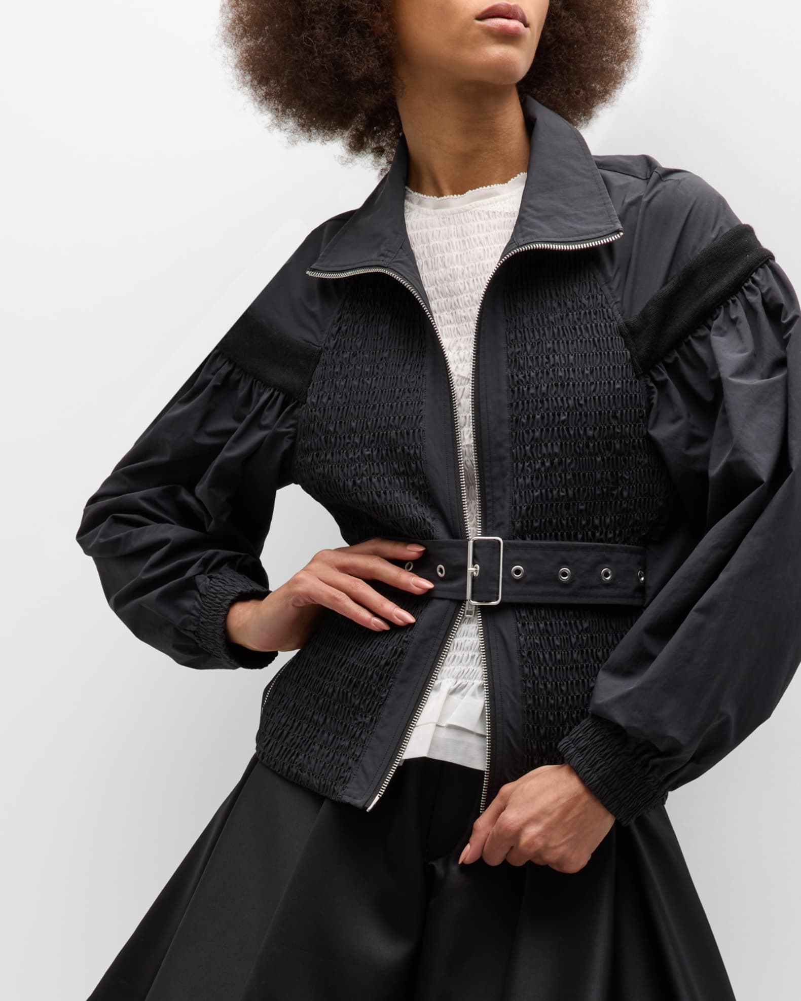 3.1 Phillip Lim Recycled Tech-Poly Smocked Jacket | Neiman Marcus