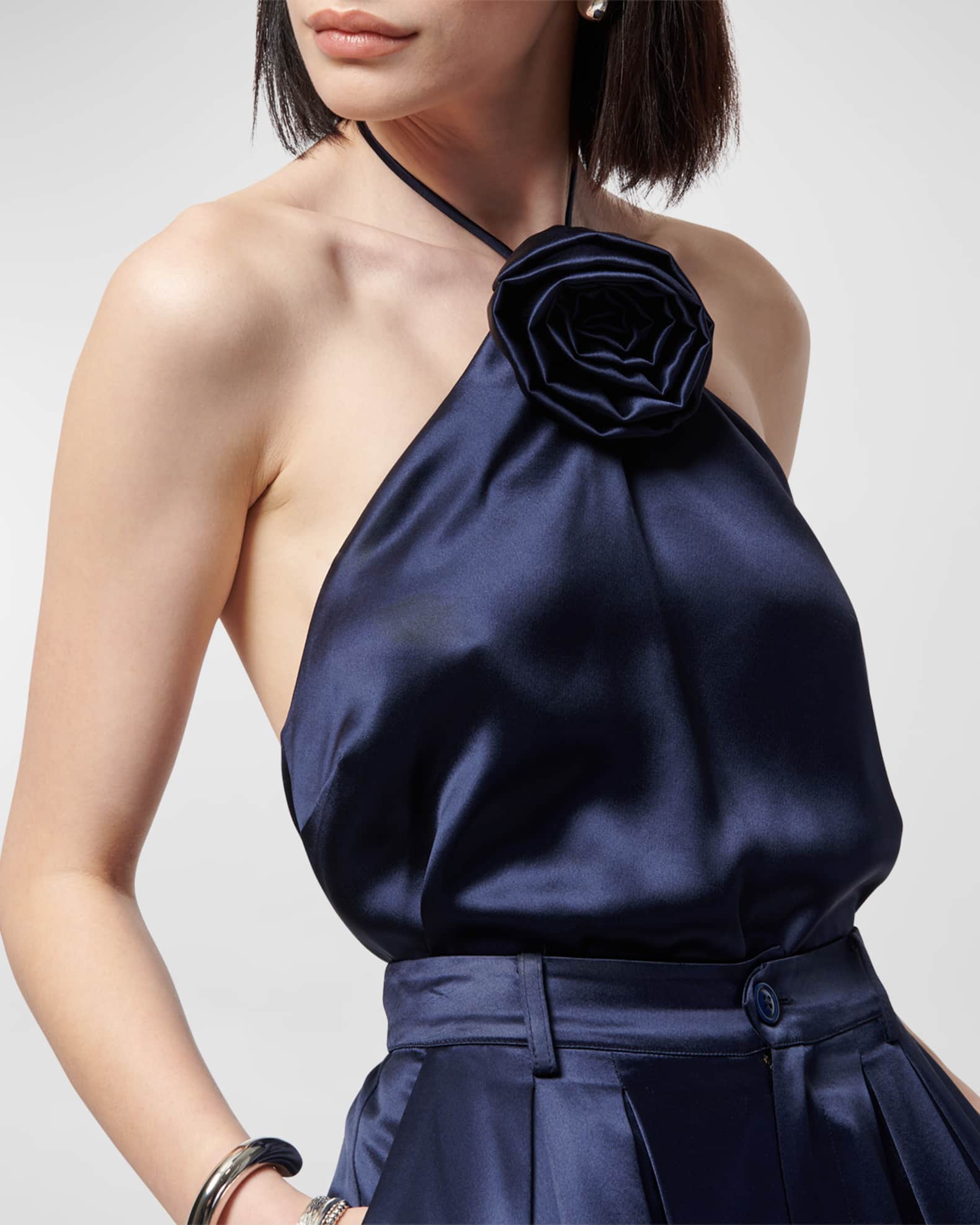 Cami NYC Thandar Rosette Satin Halter Cami | Neiman Marcus