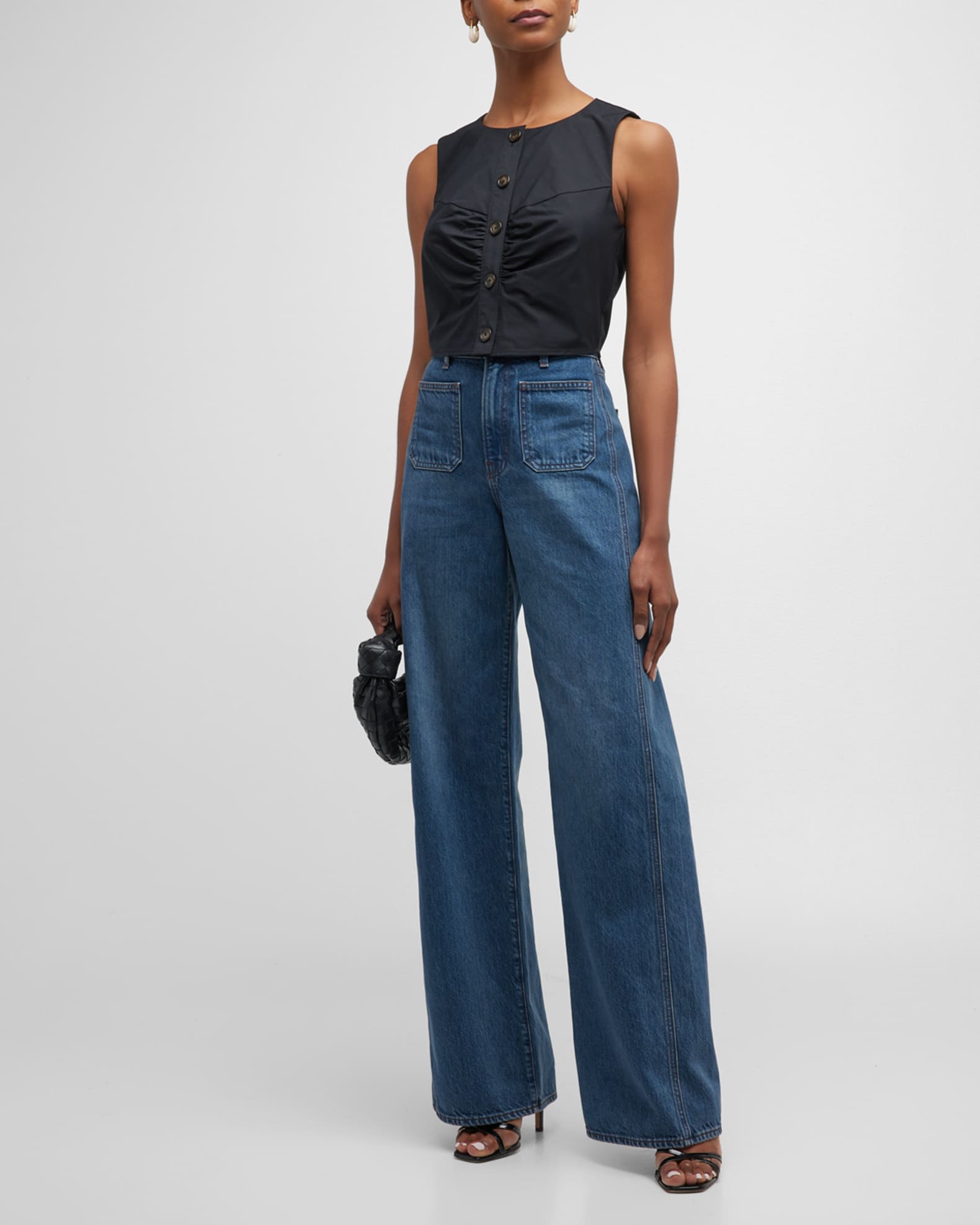 Veronica Beard Shenari Button-Front Crop Top | Neiman Marcus