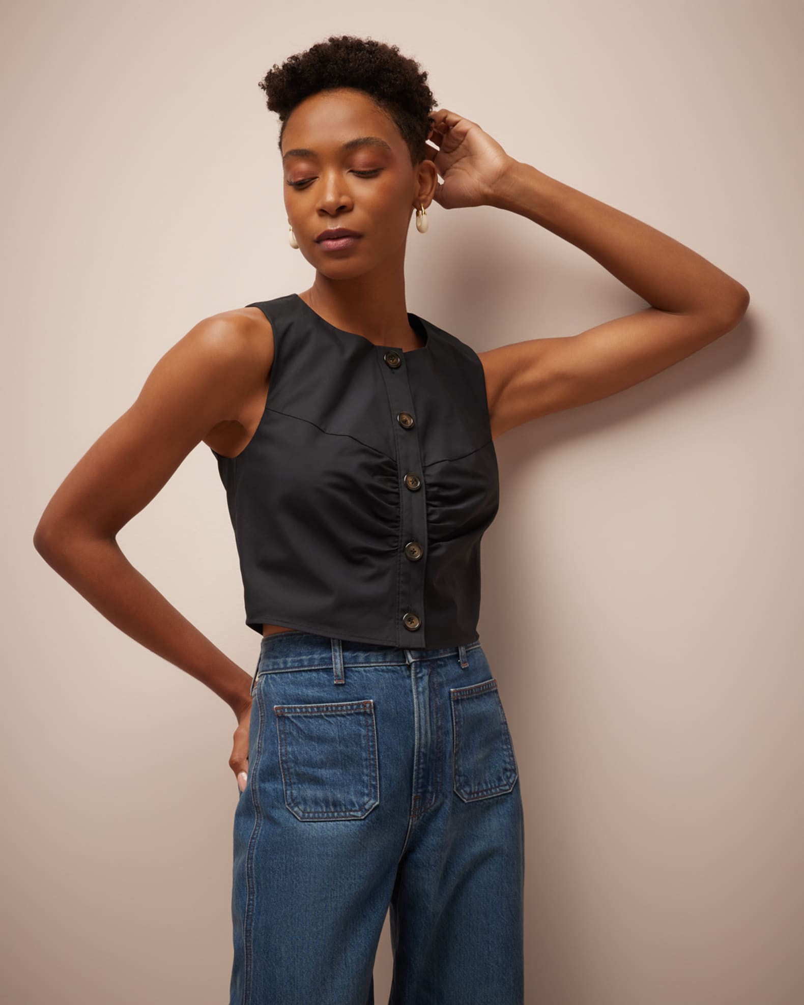 Veronica Beard Shenari Button-Front Crop Top | Neiman Marcus