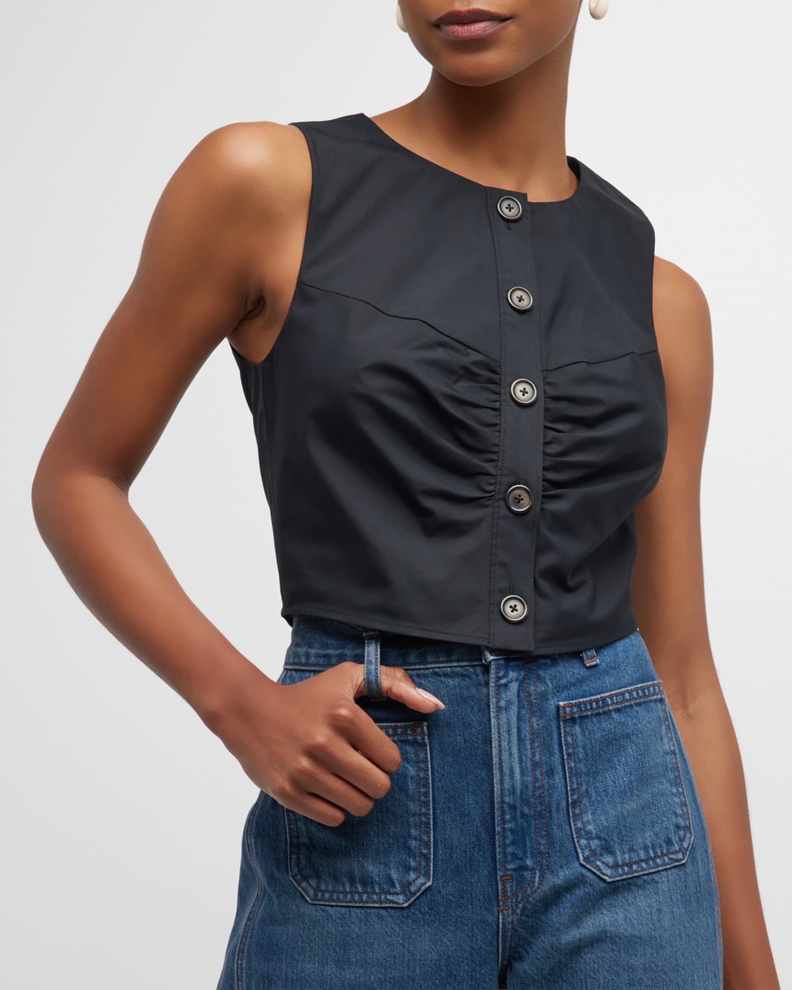 Veronica Beard Shenari Button-Front Crop Top | Neiman Marcus