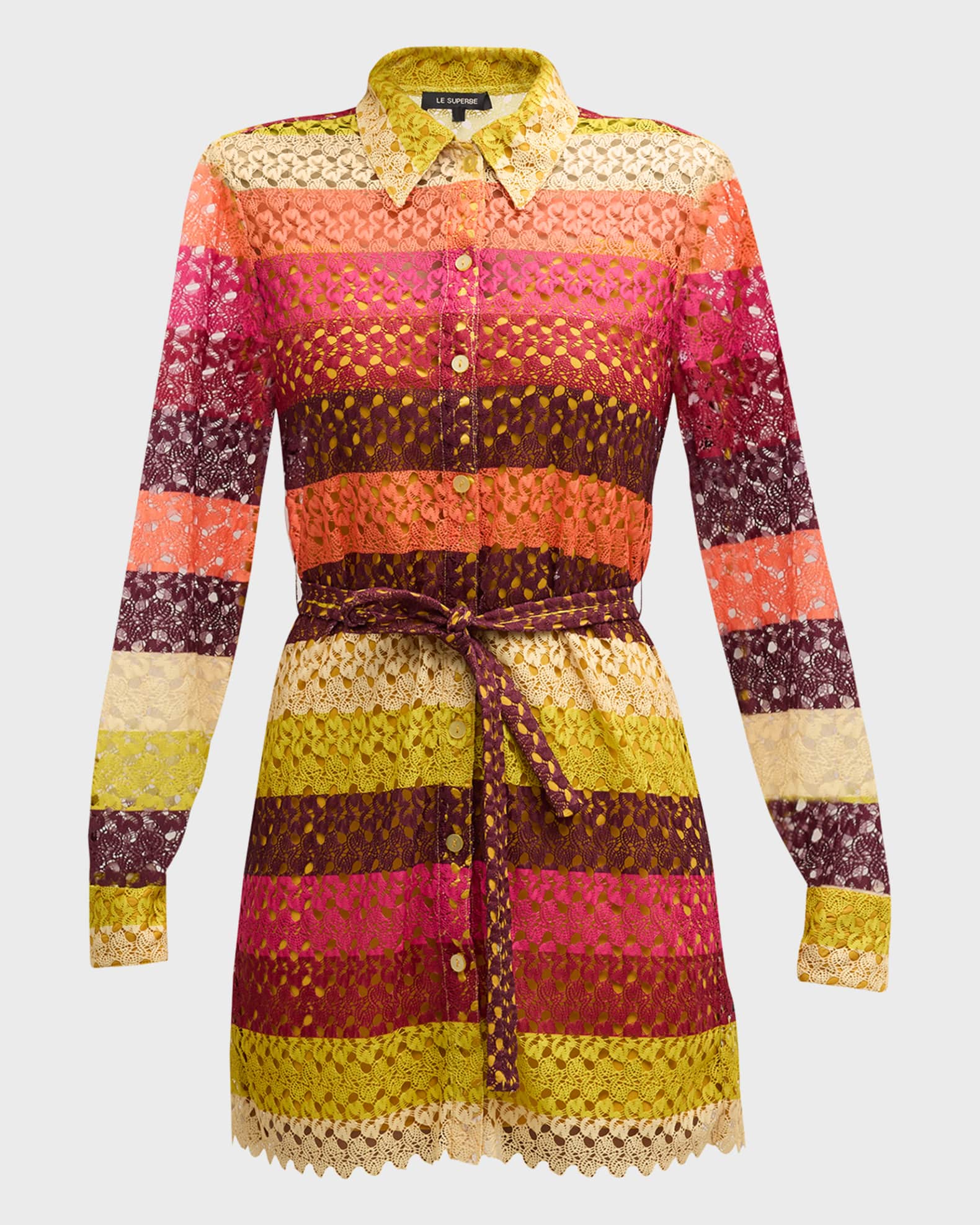 Le Superbe Maud-est Striped Lace Mini Shirtdress | Neiman Marcus