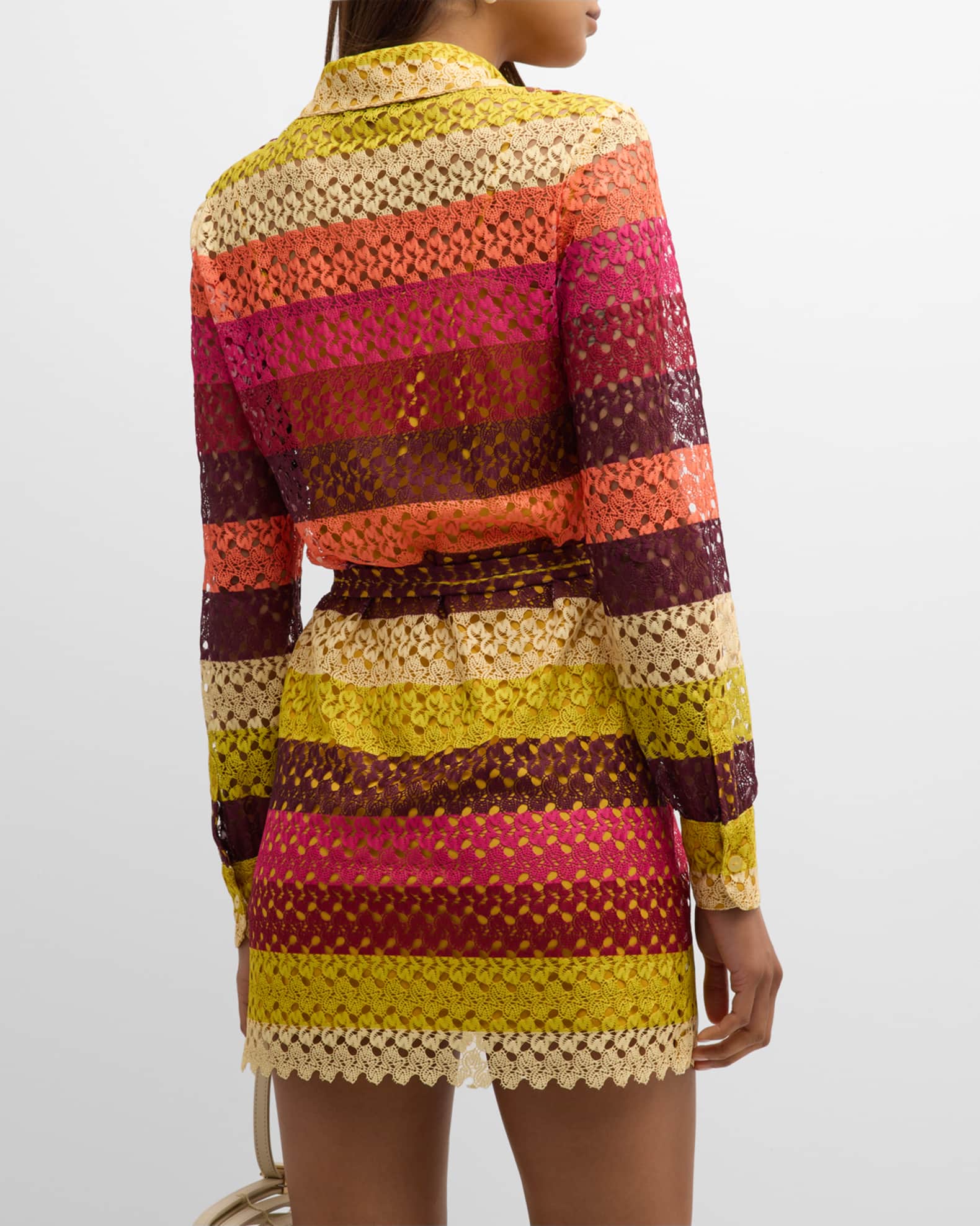 Le Superbe Maud-est Striped Lace Mini Shirtdress | Neiman Marcus