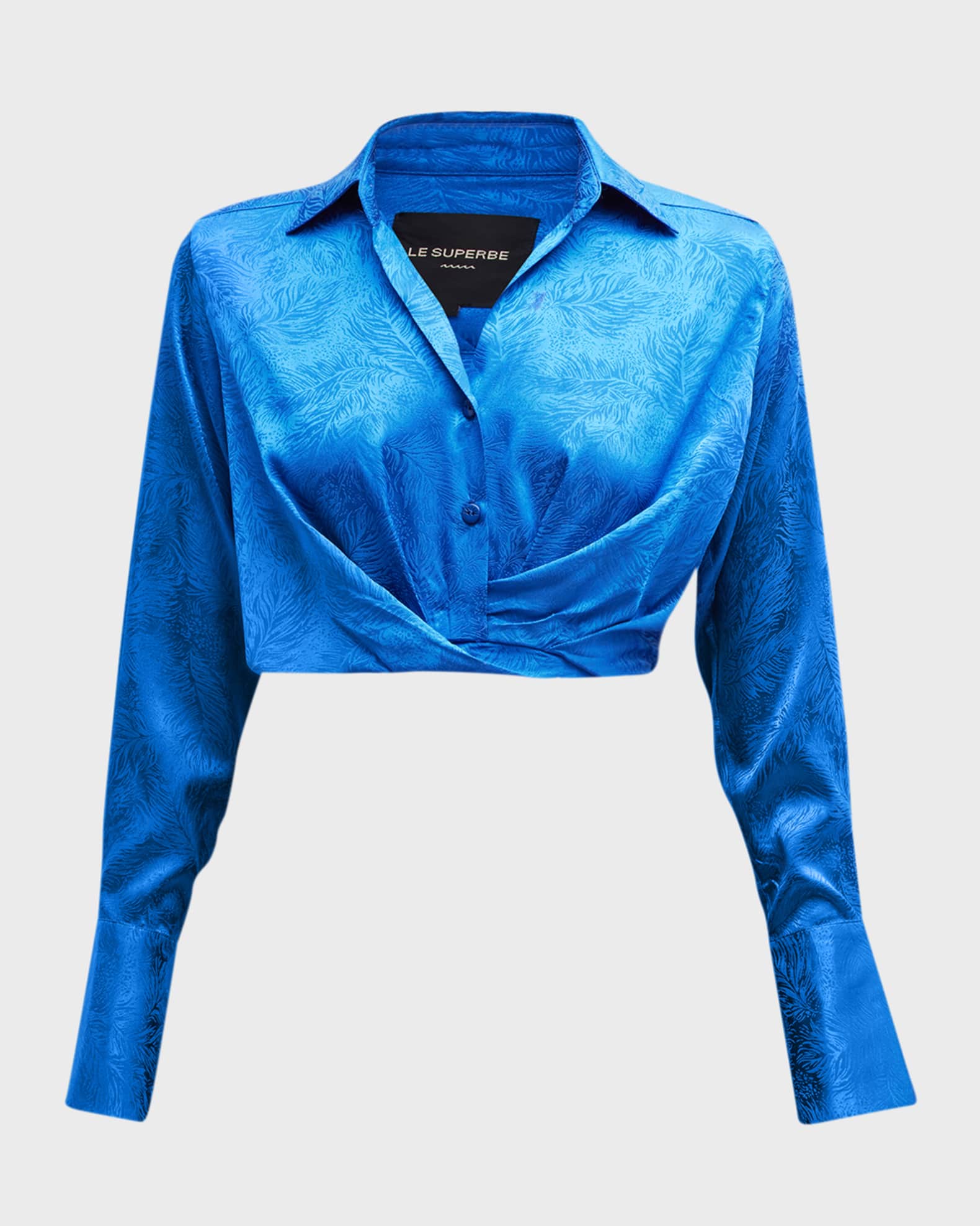 Le Superbe Montmartre Satin Cropped Tuck Blouse | Neiman Marcus