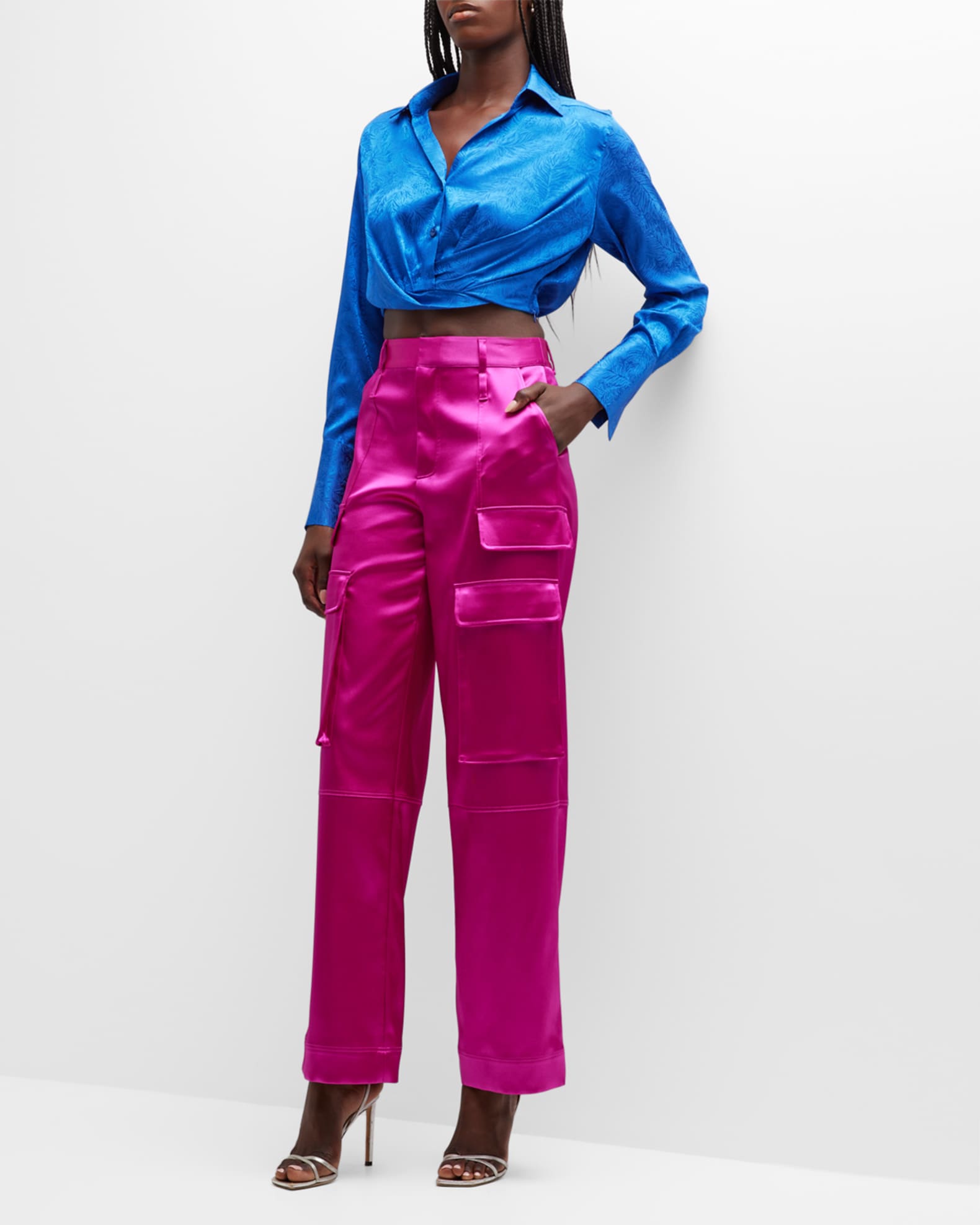 Le Superbe Montmartre Satin Cropped Tuck Blouse | Neiman Marcus