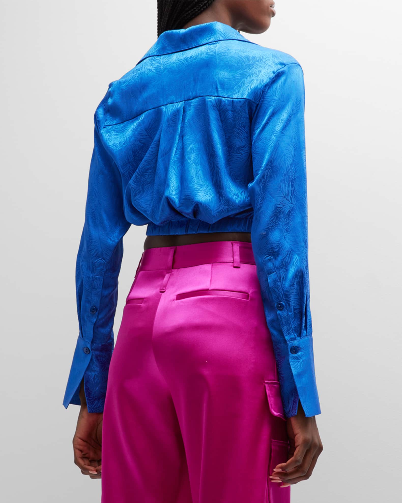 Le Superbe Montmartre Satin Cropped Tuck Blouse | Neiman Marcus