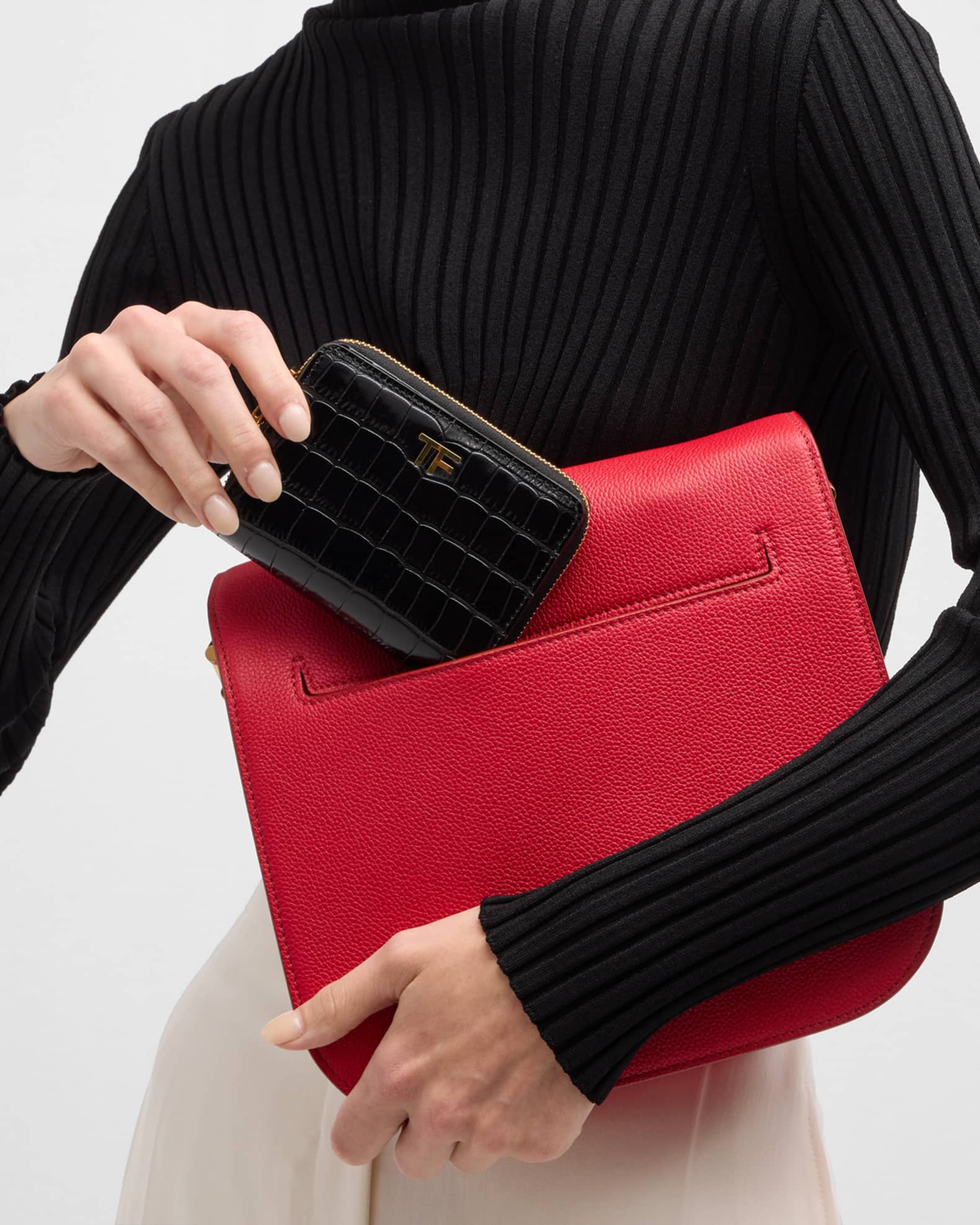 TOM FORD TF Compact Zipped Wallet in Stamped Croc Leather | Neiman Marcus