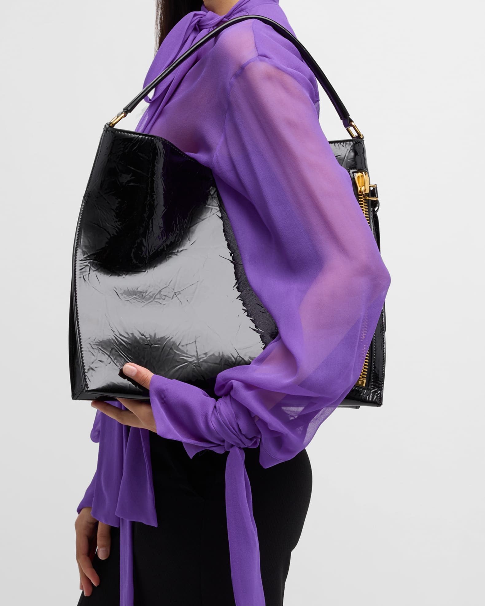 TOM FORD Alix Small Crinkled Patent Leather Hobo Bag | Neiman Marcus