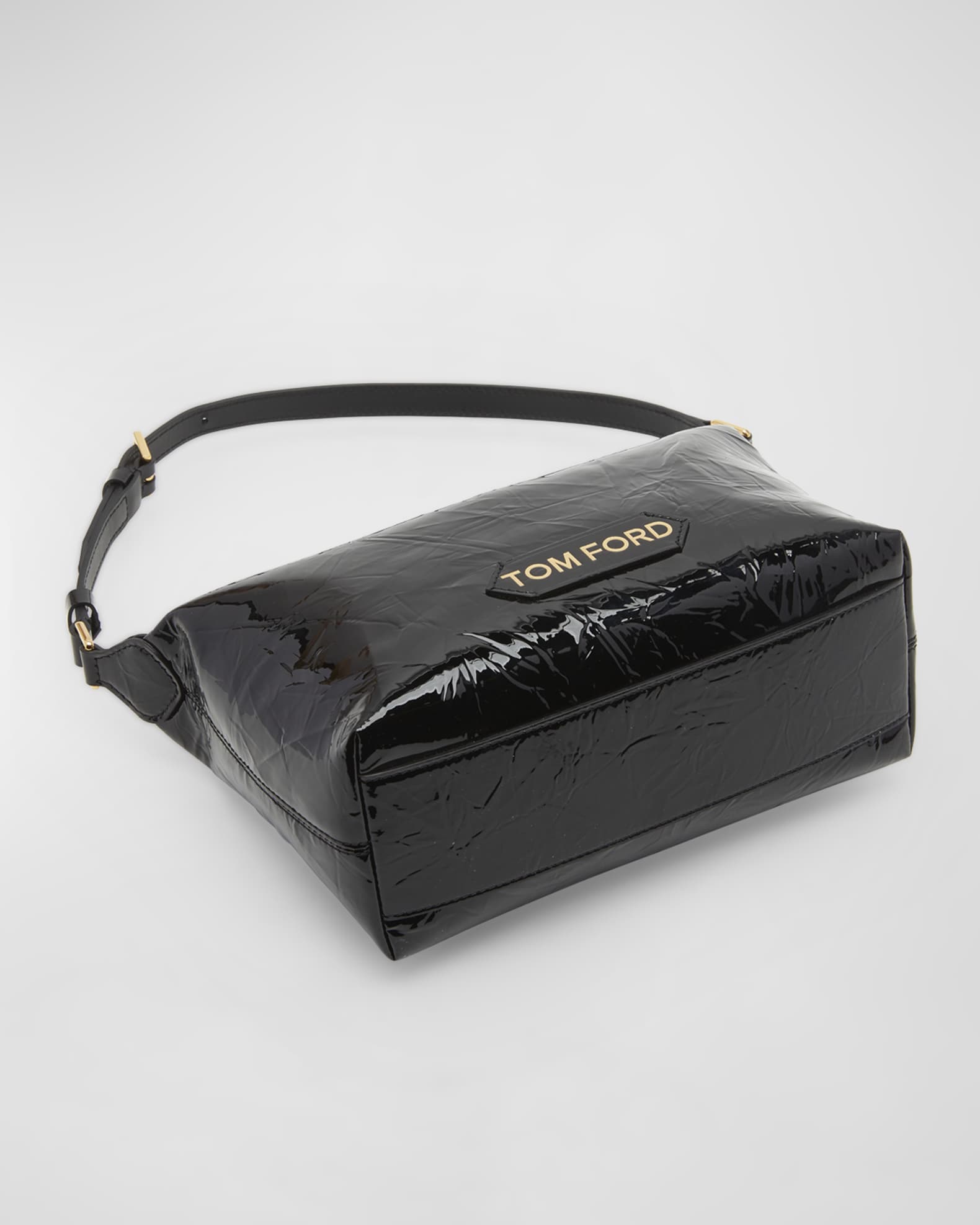 TOM FORD Label Medium Crinkled Patent Leather Shoulder Bag | Neiman Marcus