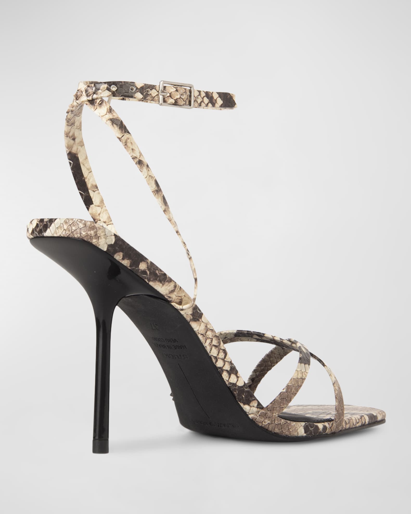 Black Suede Studio Snake-Embossed Strappy Stiletto Sandals | Neiman Marcus