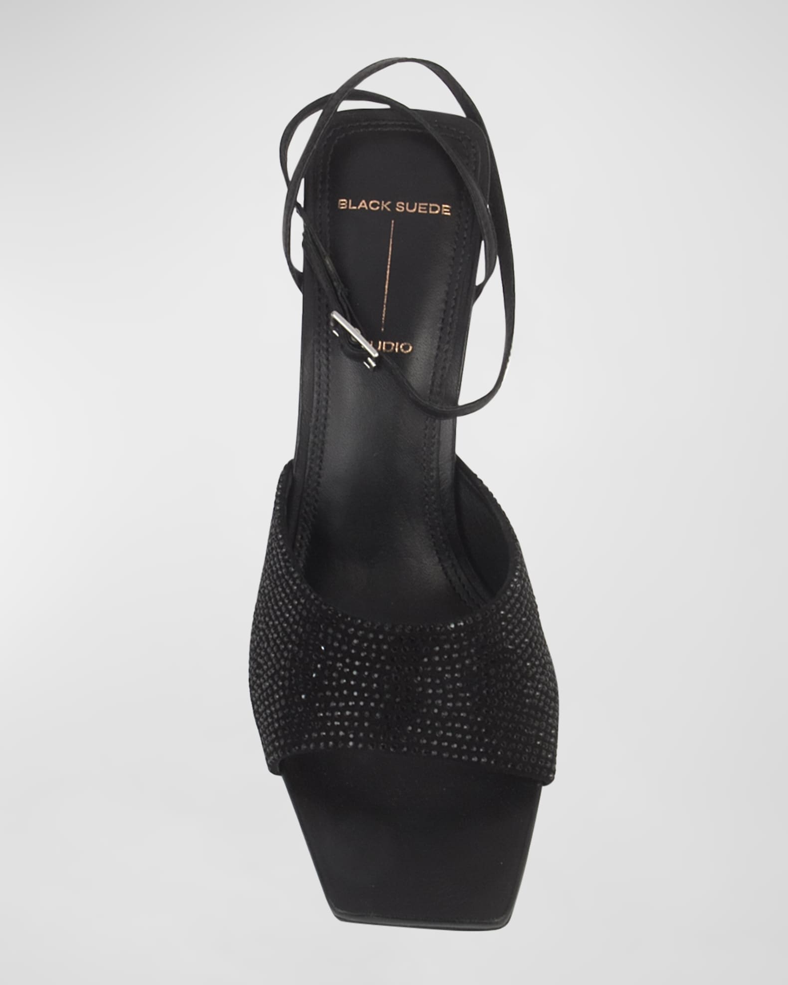 Black Suede Studio Crystal Ankle-Strap Stiletto Sandals | Neiman Marcus