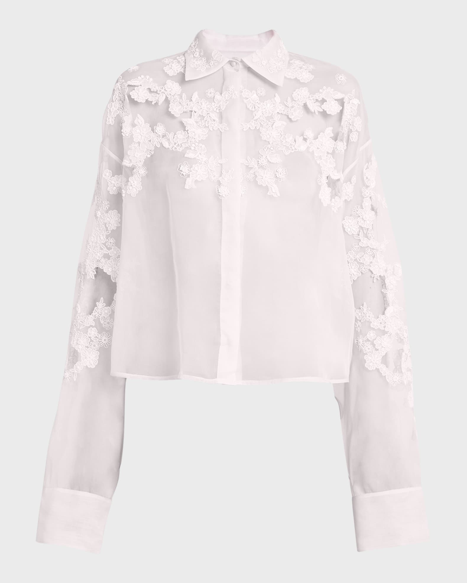 Valentino Garavani Sheer Lace Embroidered Button-Front Blouse | Neiman ...
