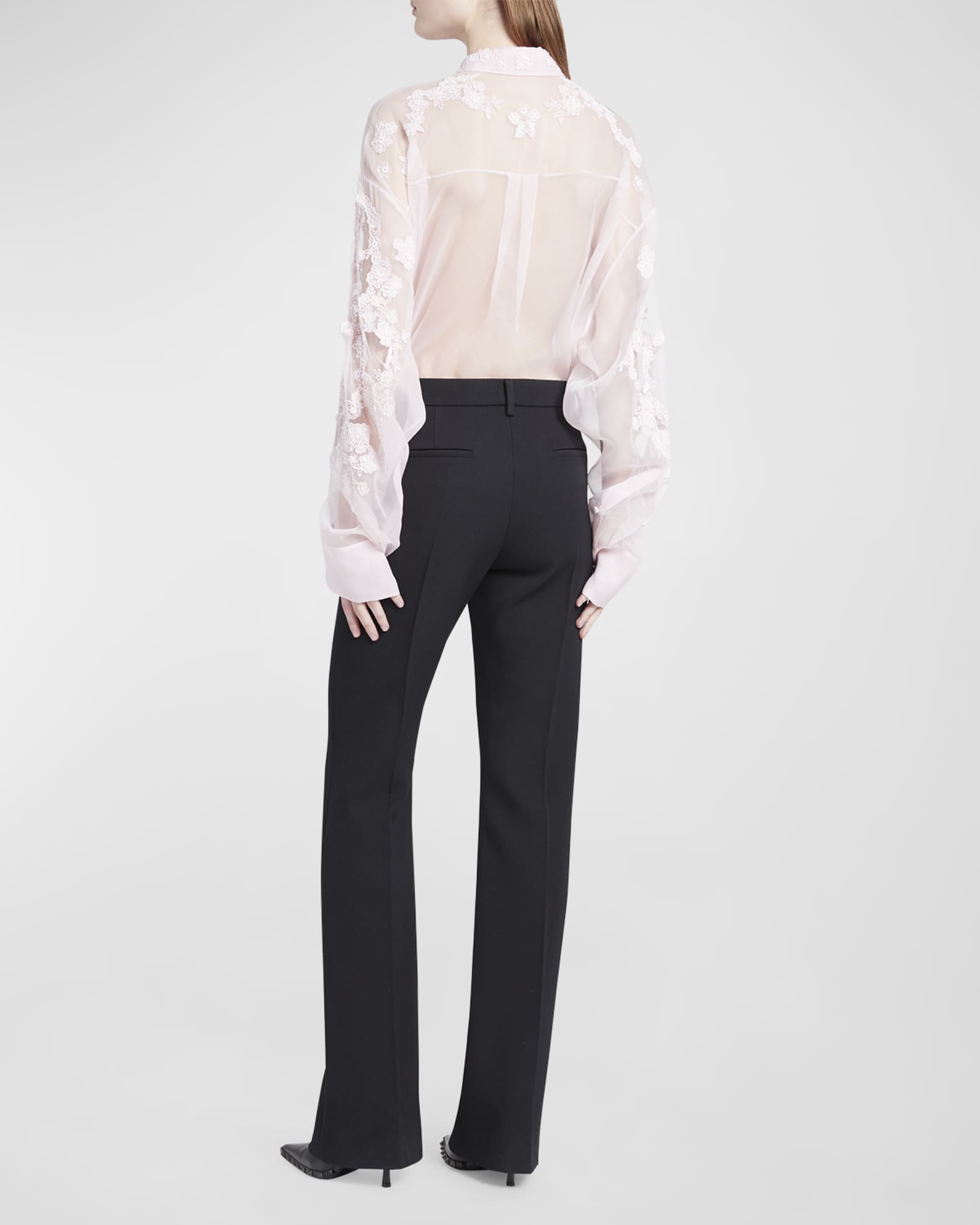 Valentino Garavani Sheer Lace Embroidered Button-Front Blouse | Neiman ...