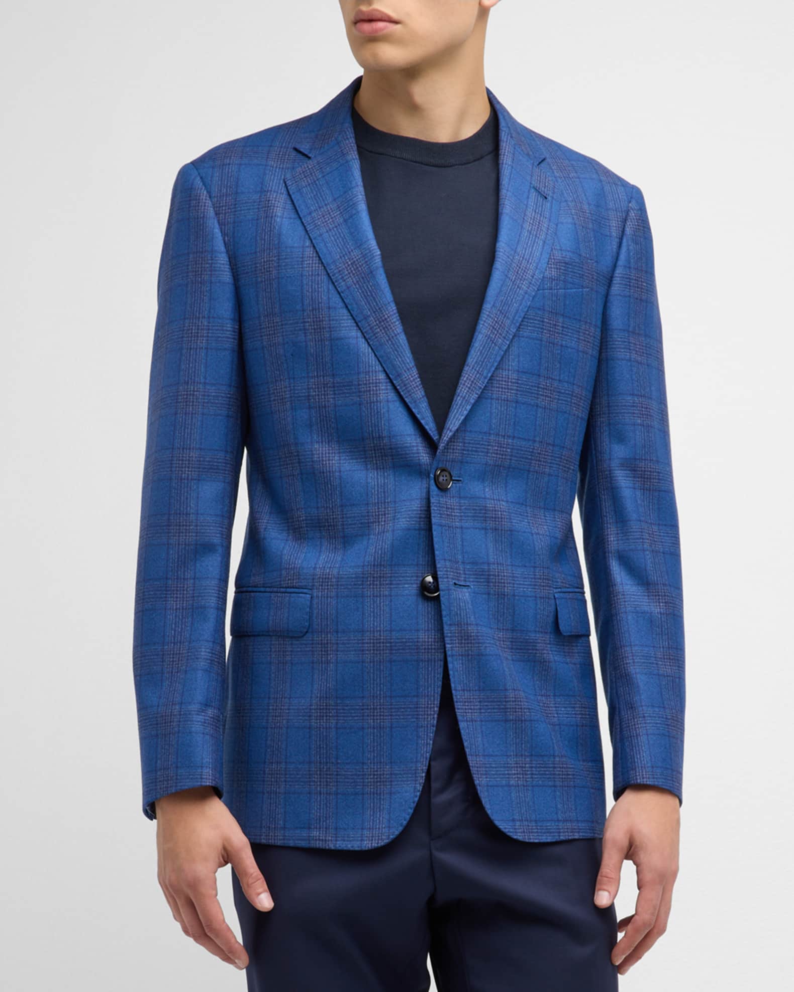 Giorgio Armani Men's Wool-Cashmere Plaid Blazer | Neiman Marcus