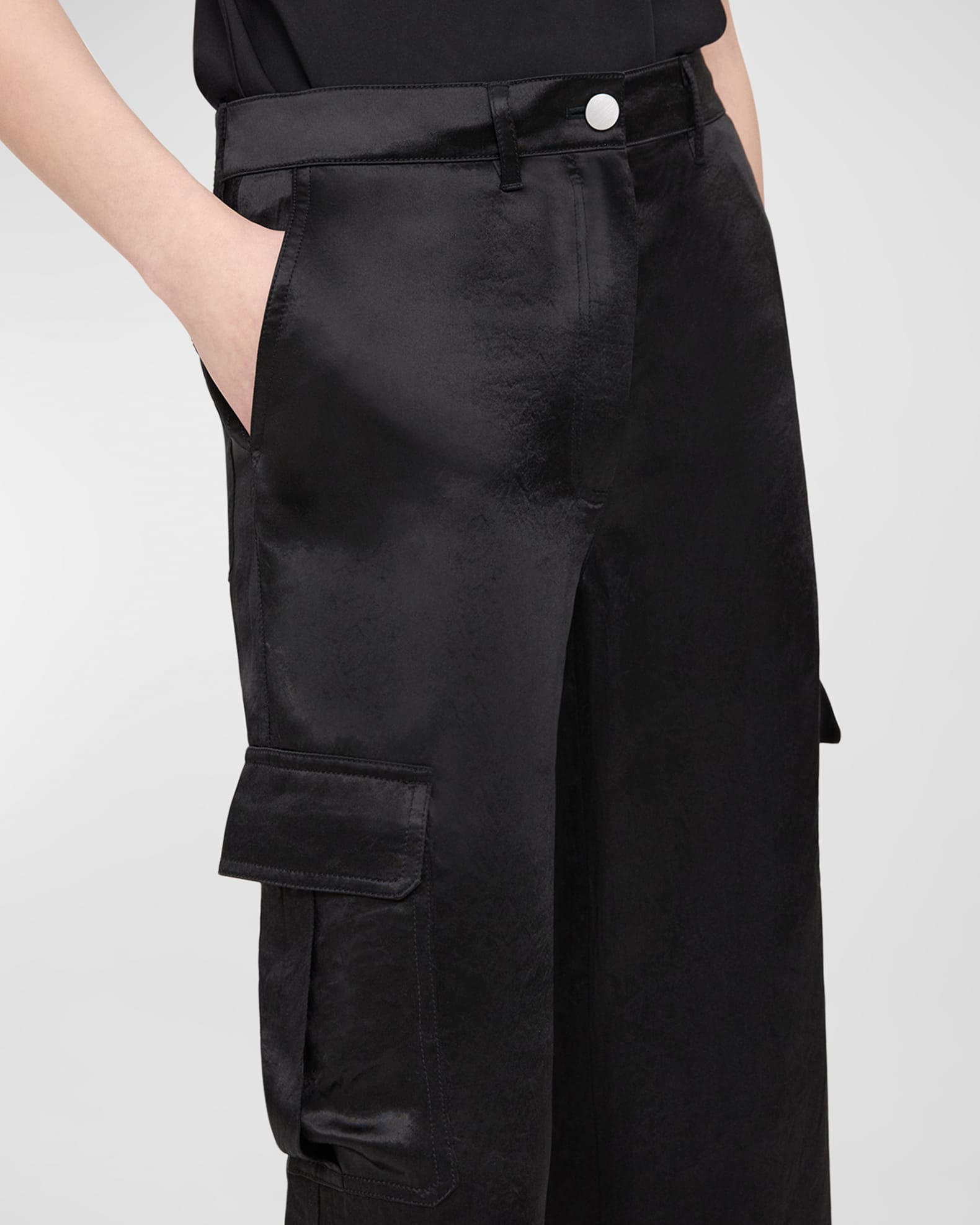 Theory Crushed Satin Straight-Leg Cargo Pants | Neiman Marcus