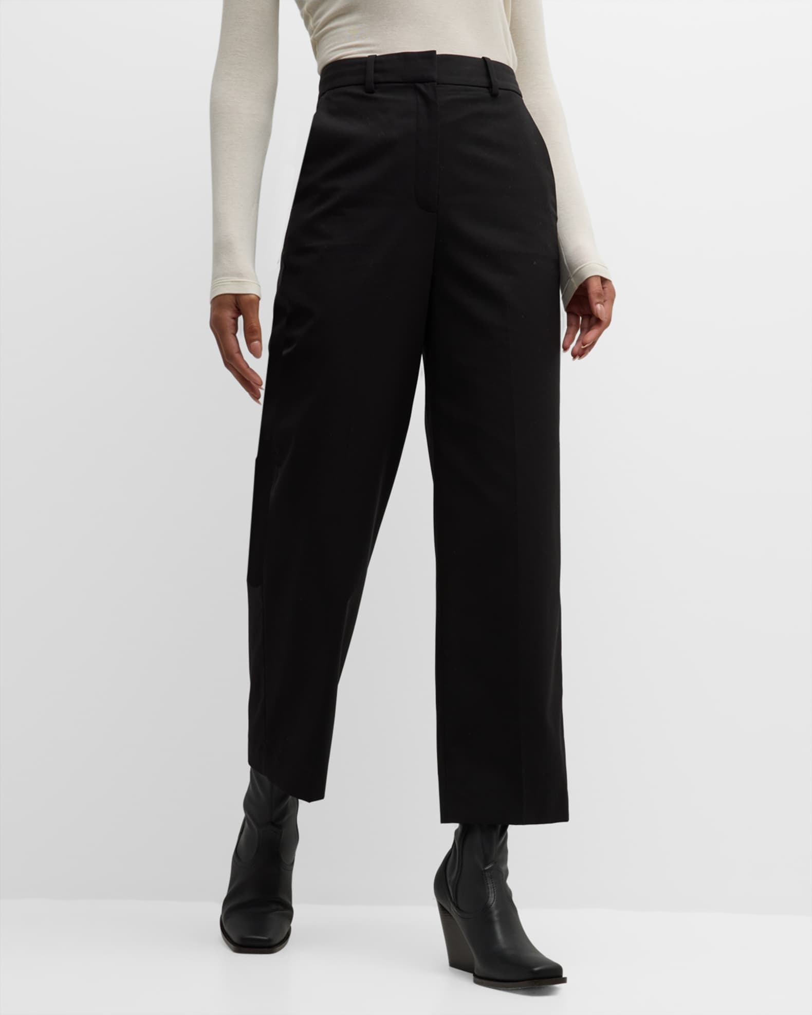Theory High-Waist Straight-Leg Twill Pants | Neiman Marcus