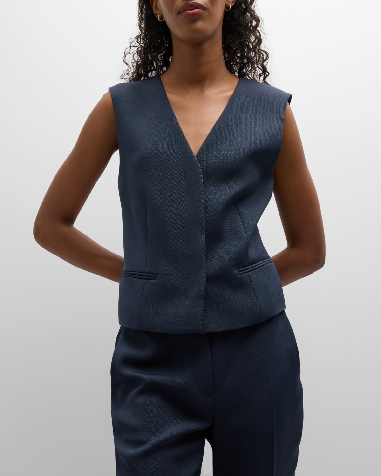 Theory Slim Oxford Crepe Vest | Neiman Marcus