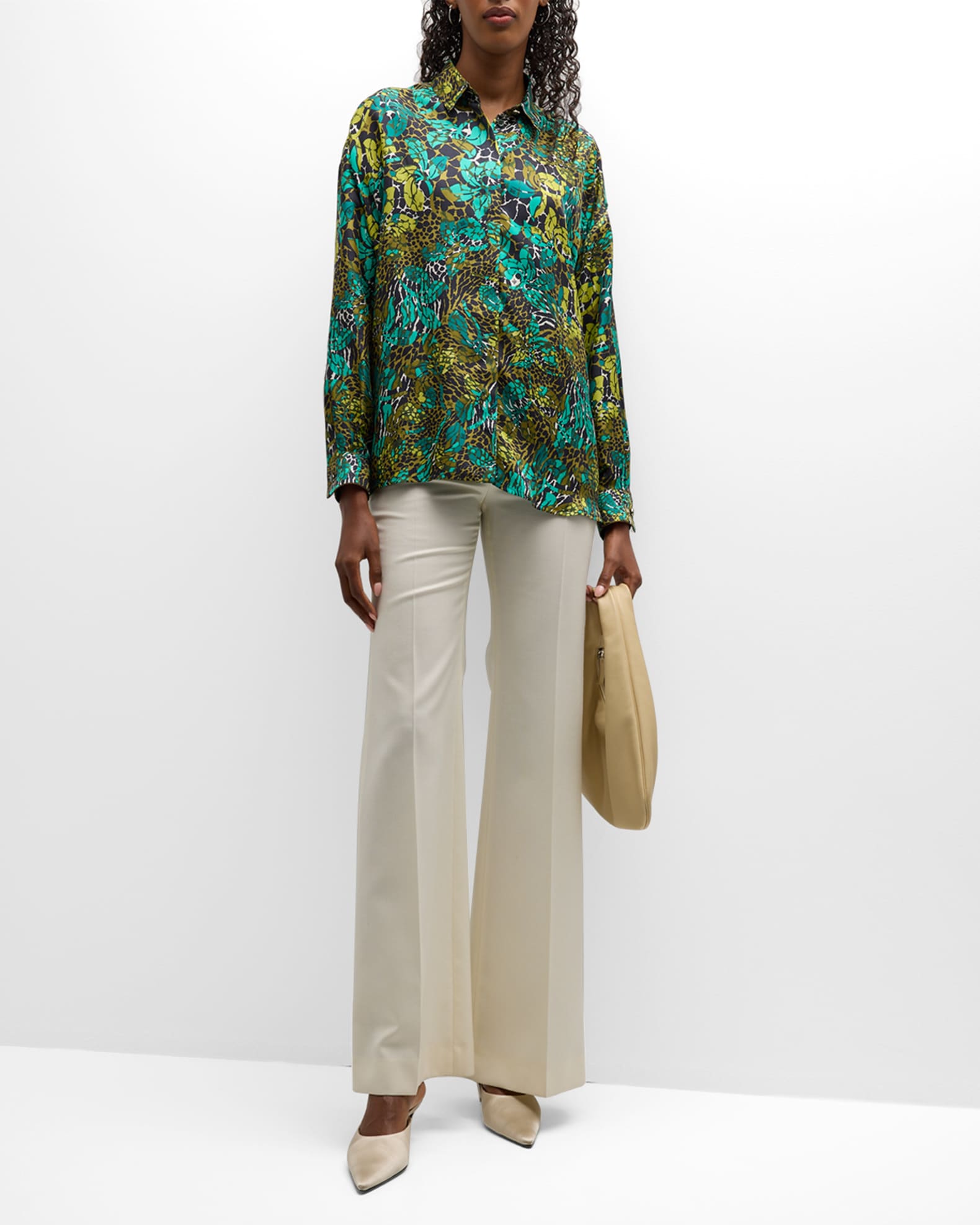 Max Mara Taro Button-Front Silk Shirt | Neiman Marcus