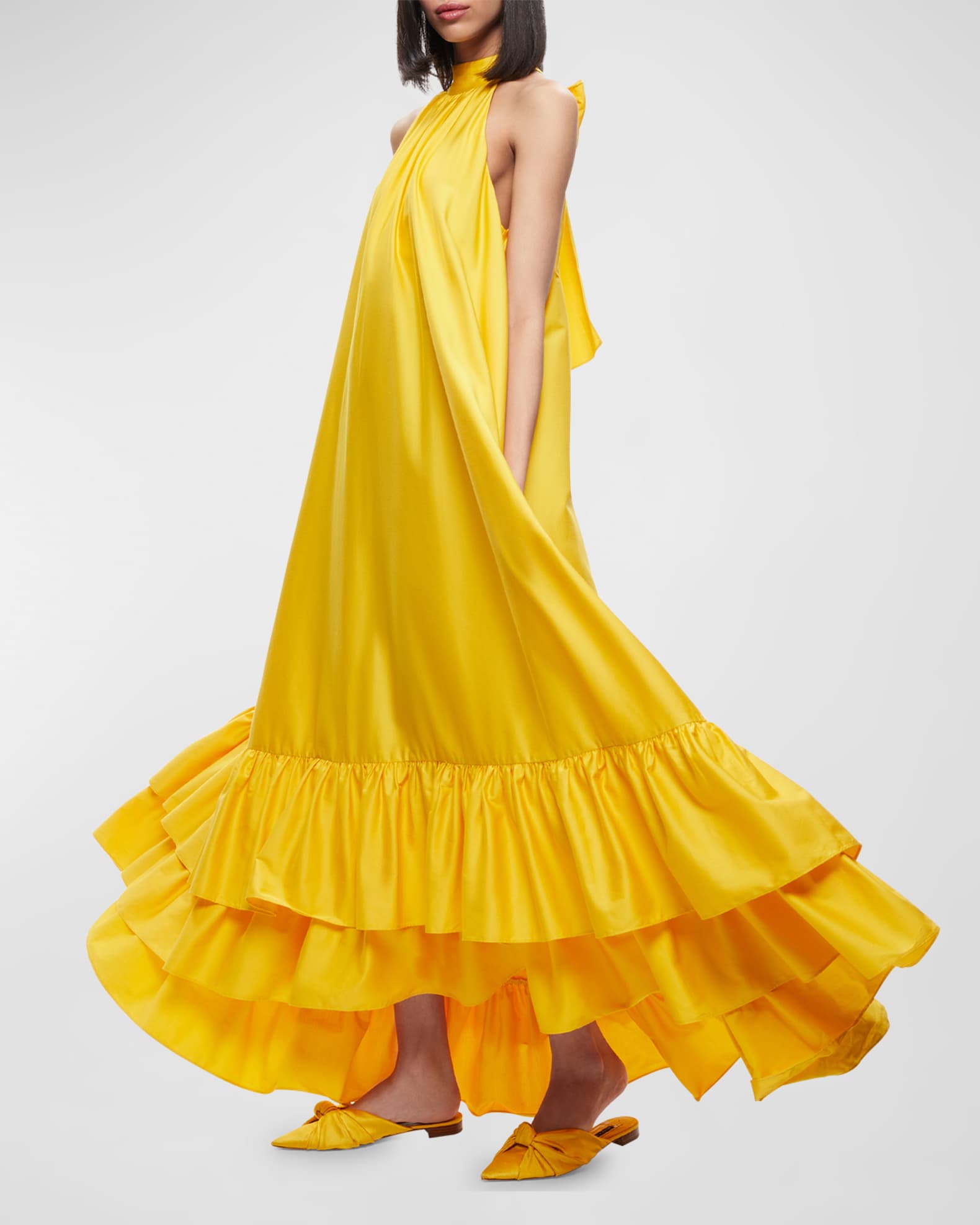 Alice + Olivia Jovie Halter-Neck Ruffle Maxi Dress | Neiman Marcus