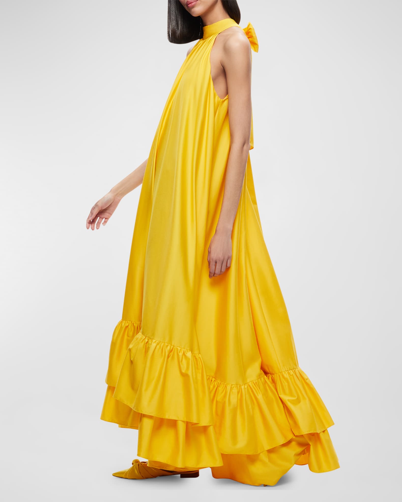 Alice + Olivia Jovie Halter-Neck Ruffle Maxi Dress | Neiman Marcus
