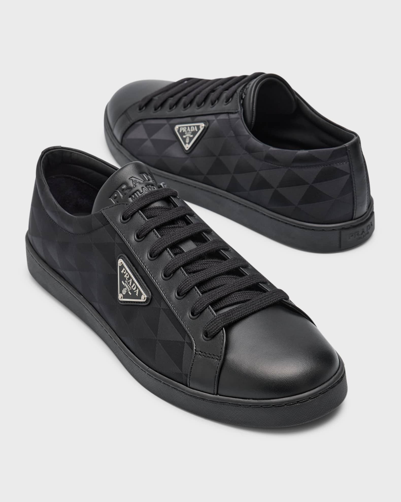 Prada Men's Nylon Triangle Logo Low-Top Sneakers | Neiman Marcus