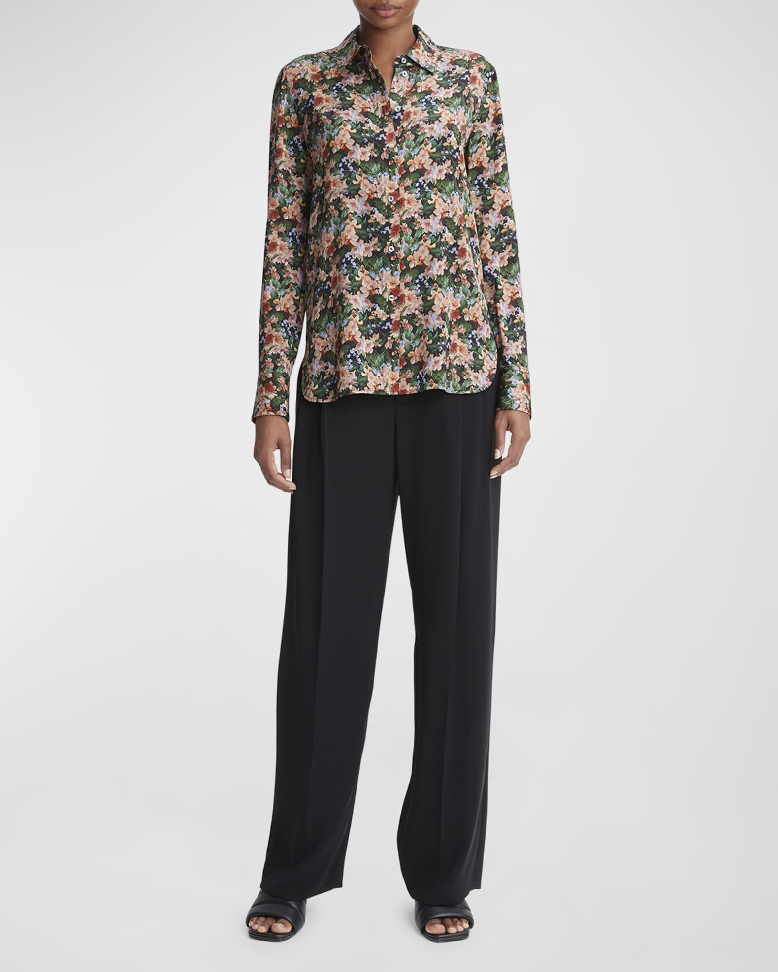 Vince Wild Primrose Slim-Fitted Silk Blouse | Neiman Marcus