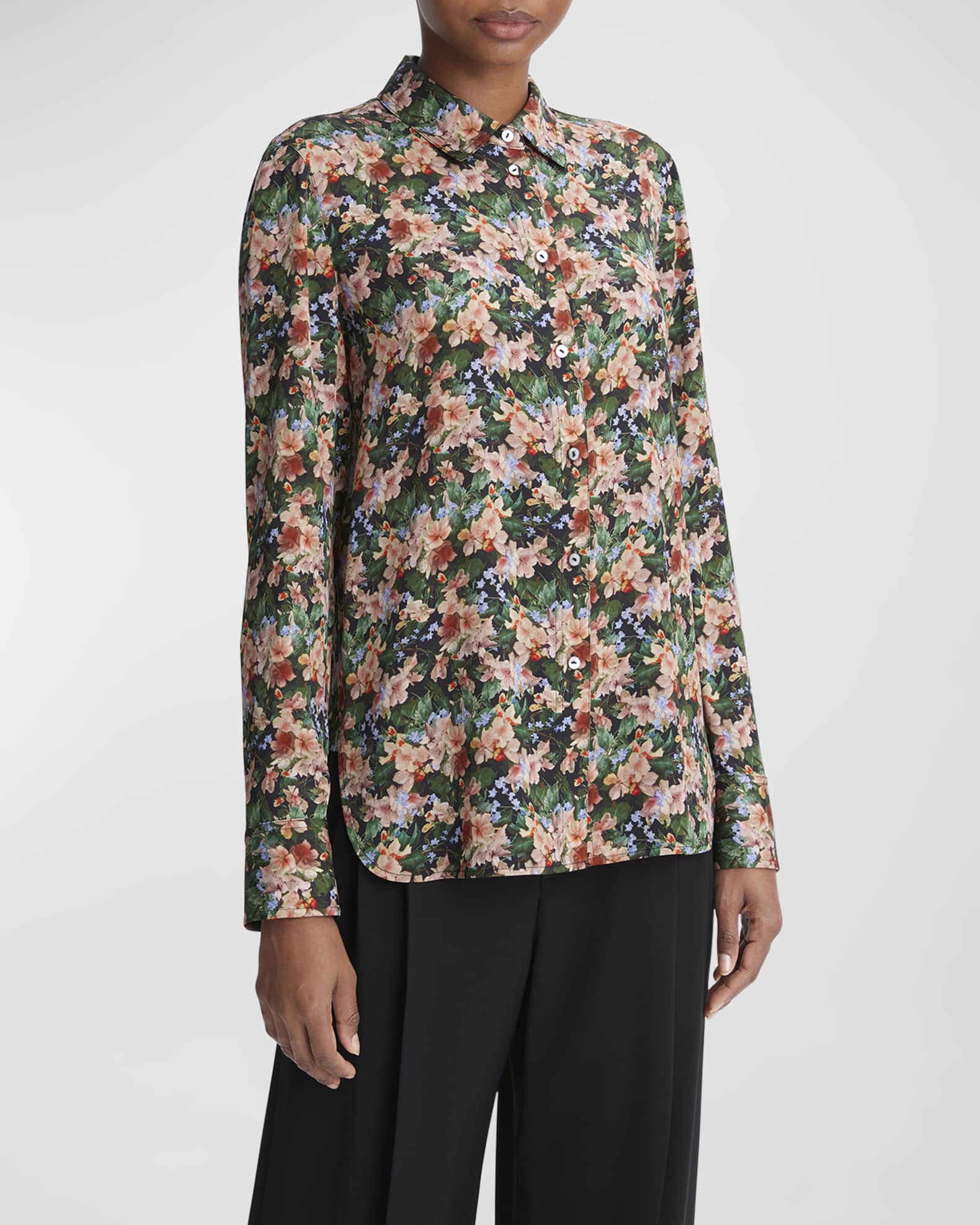 Vince Wild Primrose Slim-Fitted Silk Blouse | Neiman Marcus