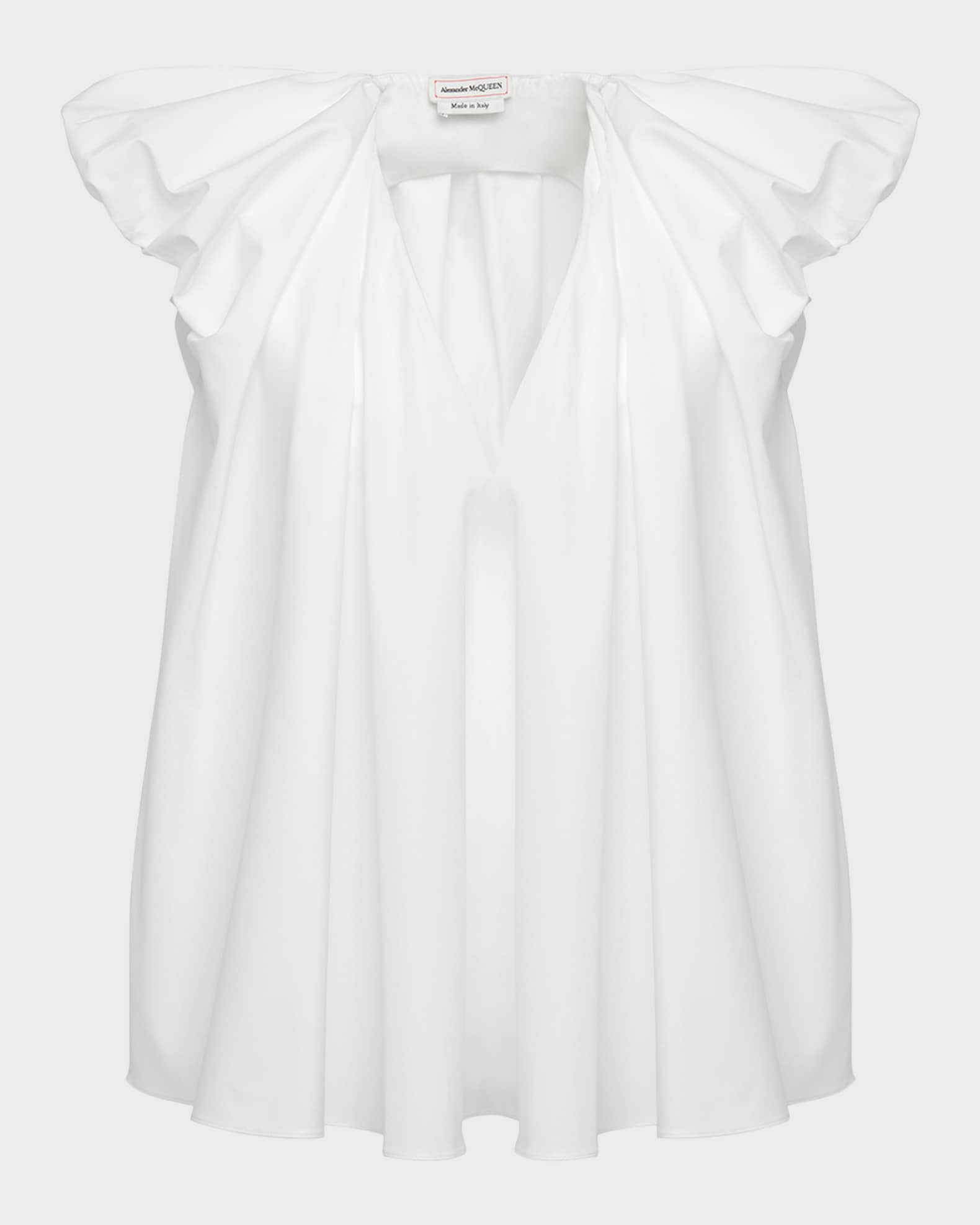 Alexander McQueen V-Neck Puff Cap-Sleeve Shirt | Neiman Marcus