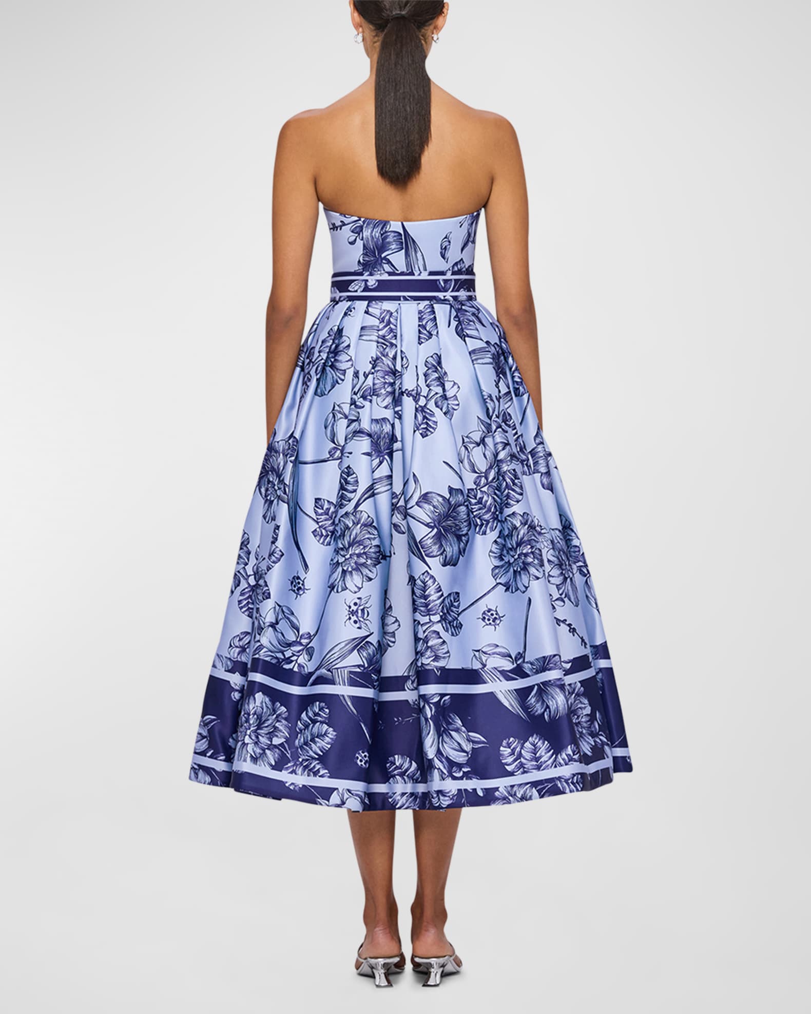LEO LIN Norine Bustier Belted Floral Midi Dress | Neiman Marcus
