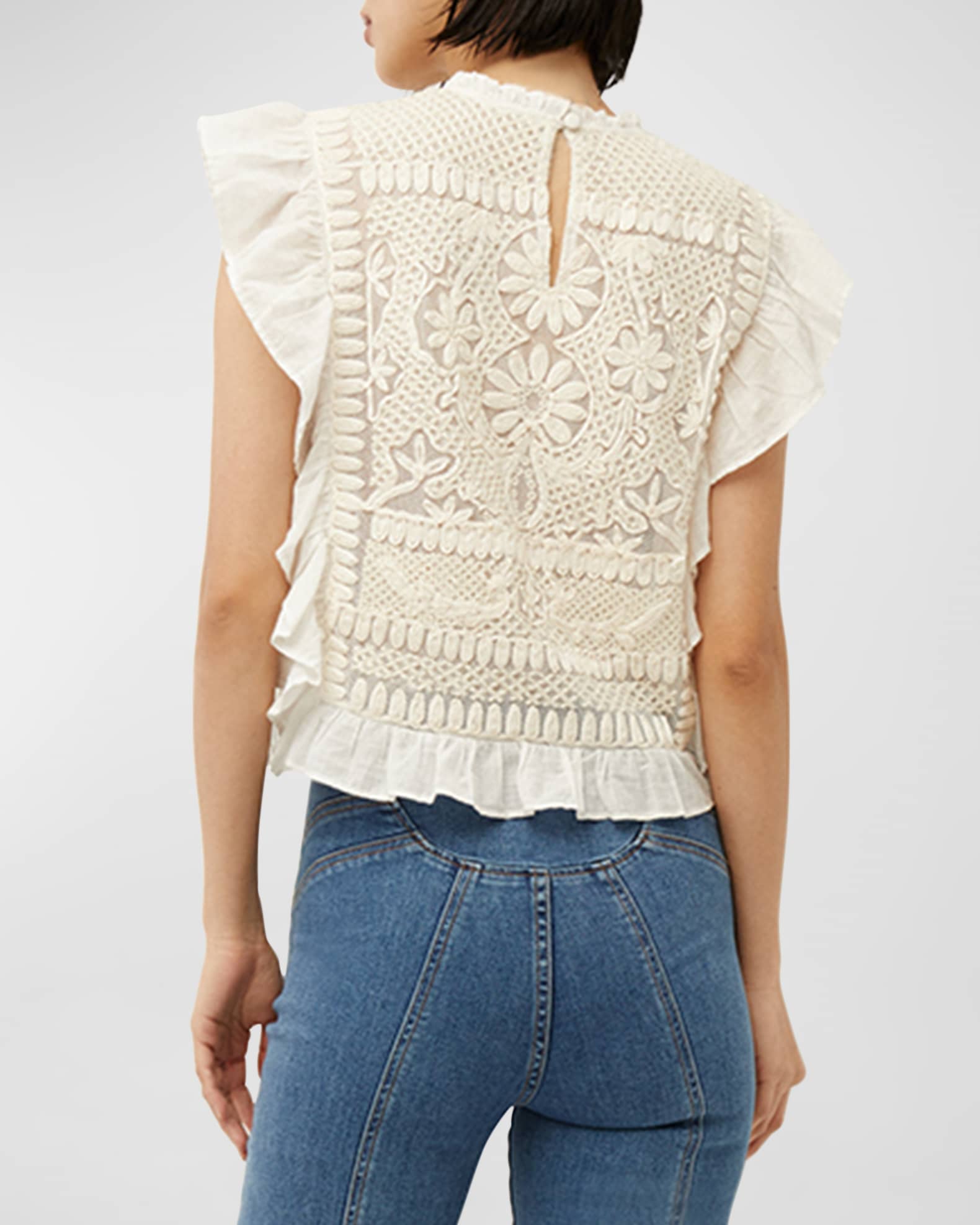 Veronica Beard Capriana Cotton Lace Ruffled Top | Neiman Marcus