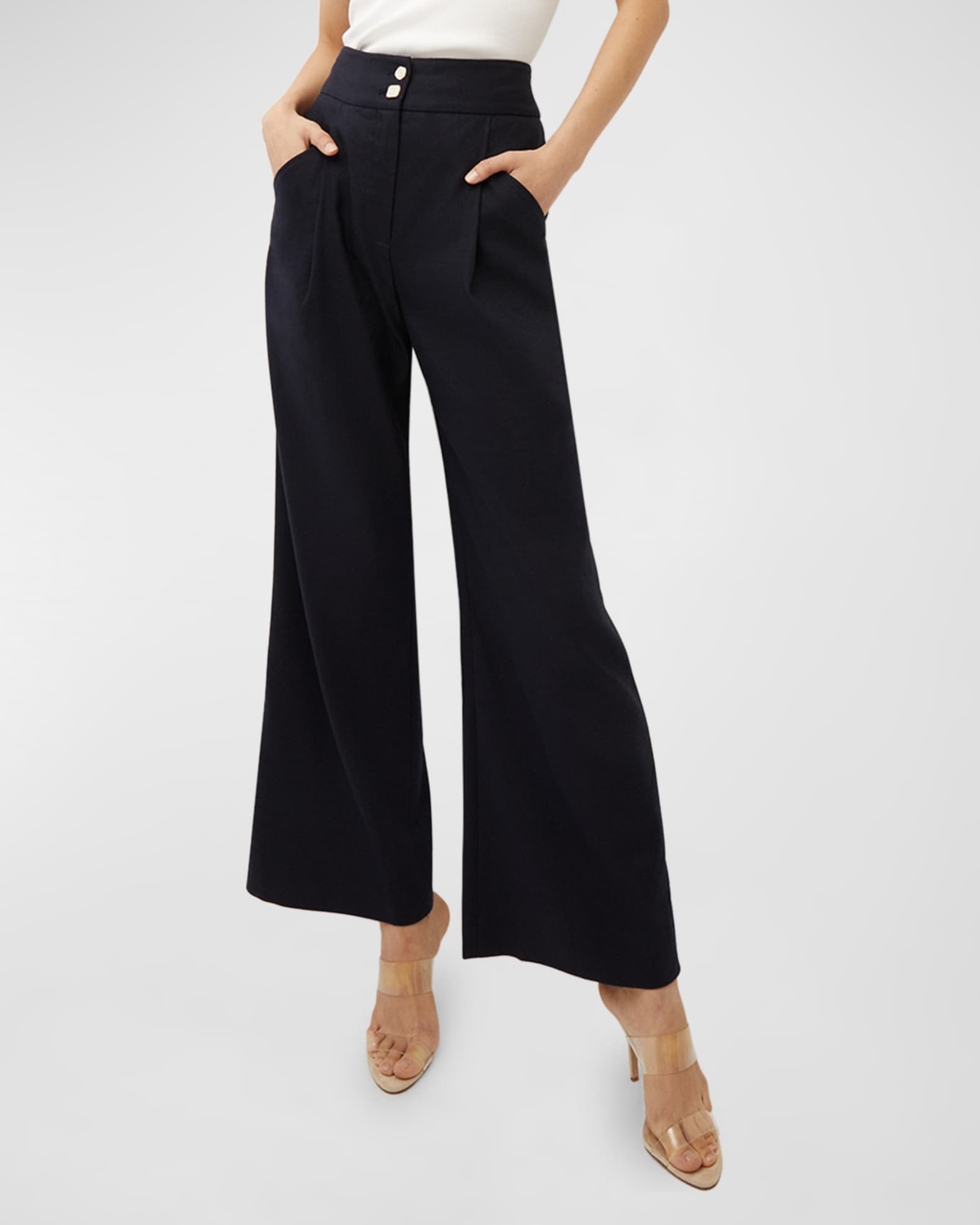 Veronica Beard Kuna Pleated Wide-Leg Crop Pants | Neiman Marcus