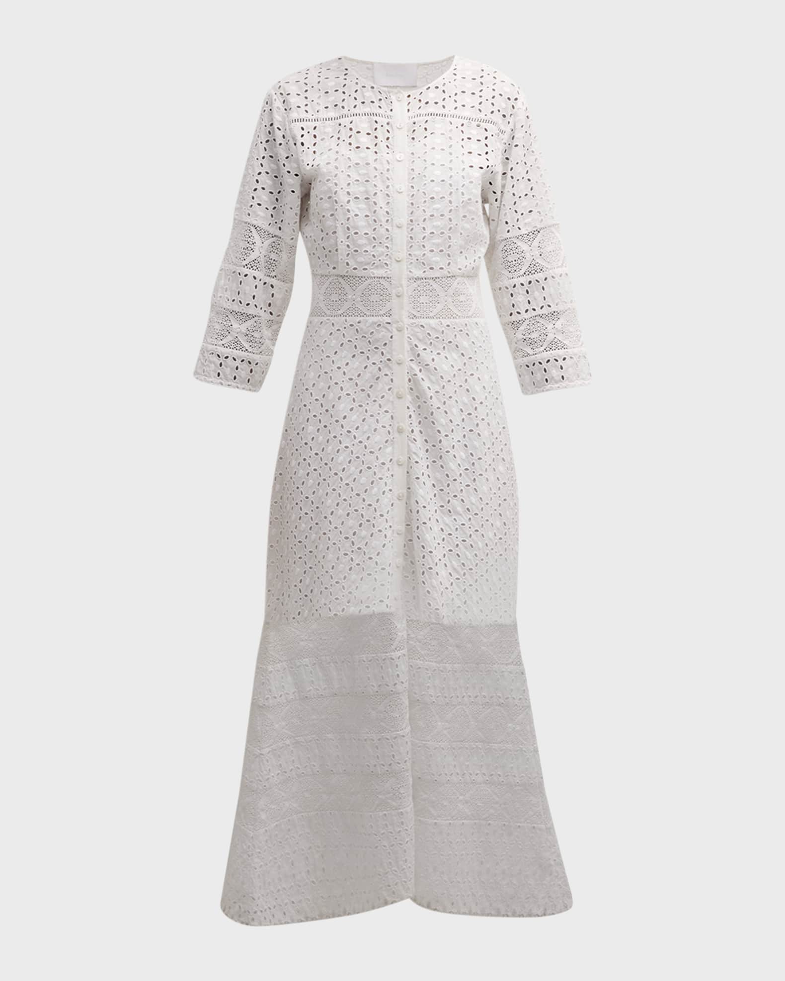 Merlette Jules Button-Down Eyelet A-Line Midi Dress | Neiman Marcus