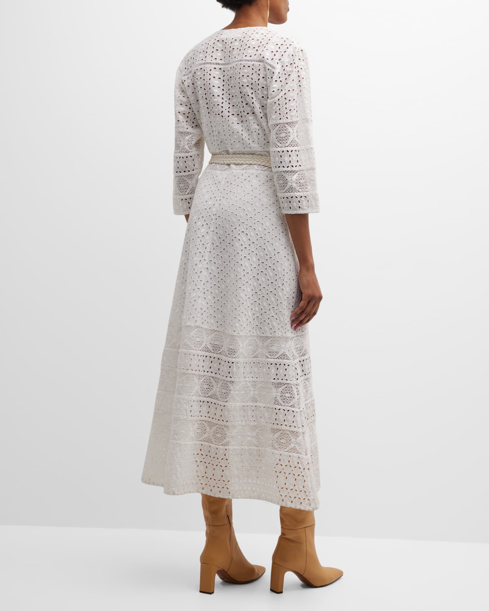 Merlette Jules Button-Down Eyelet A-Line Midi Dress | Neiman Marcus