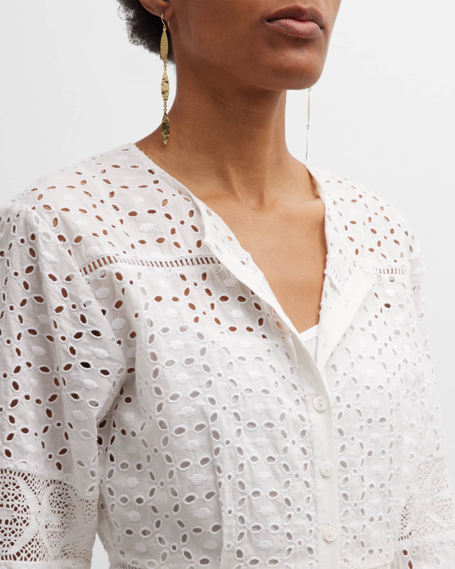 Merlette Jules Button-Down Eyelet A-Line Midi Dress | Neiman Marcus