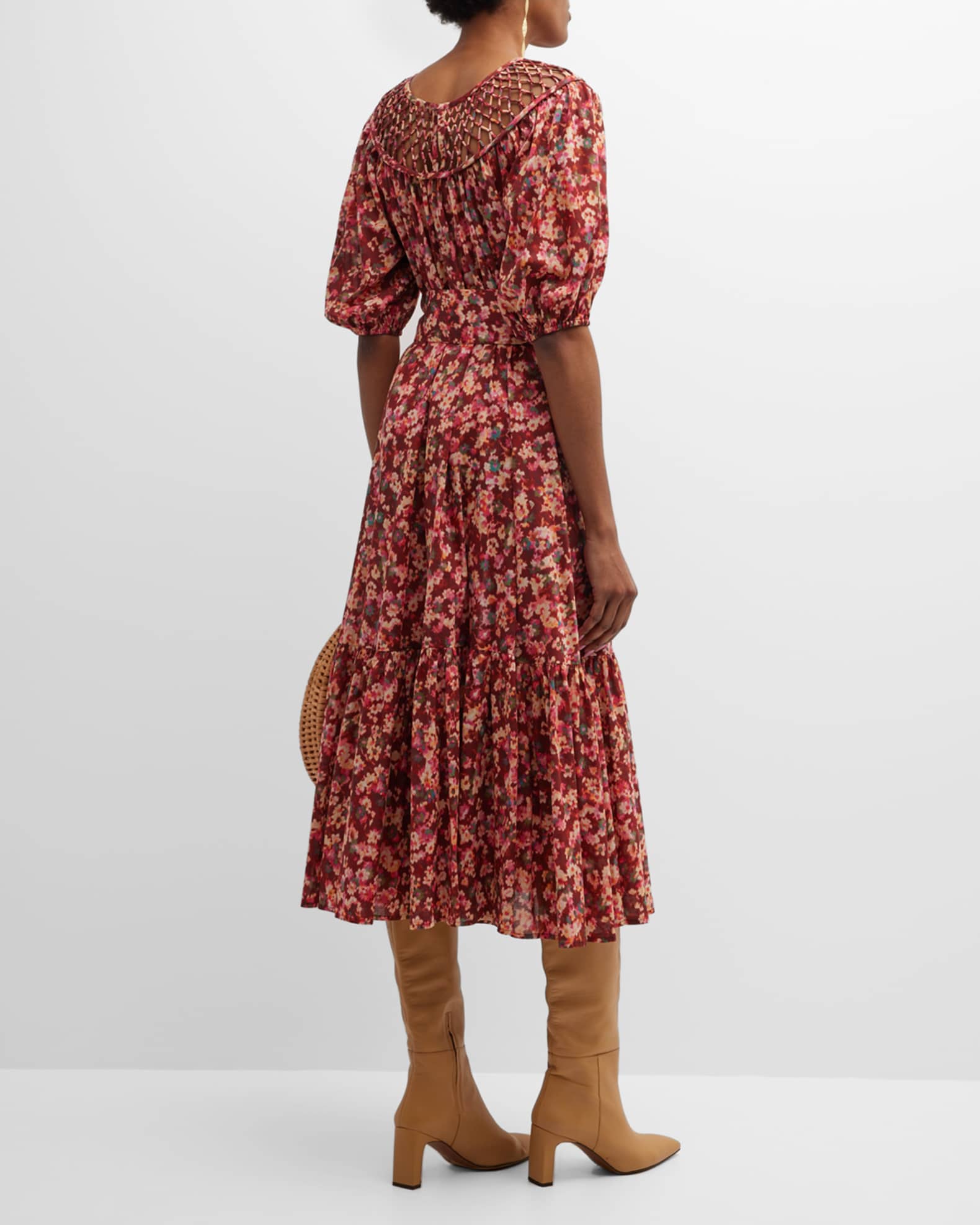 Merlette Andersson Floral-Print Woven Midi Dress | Neiman Marcus