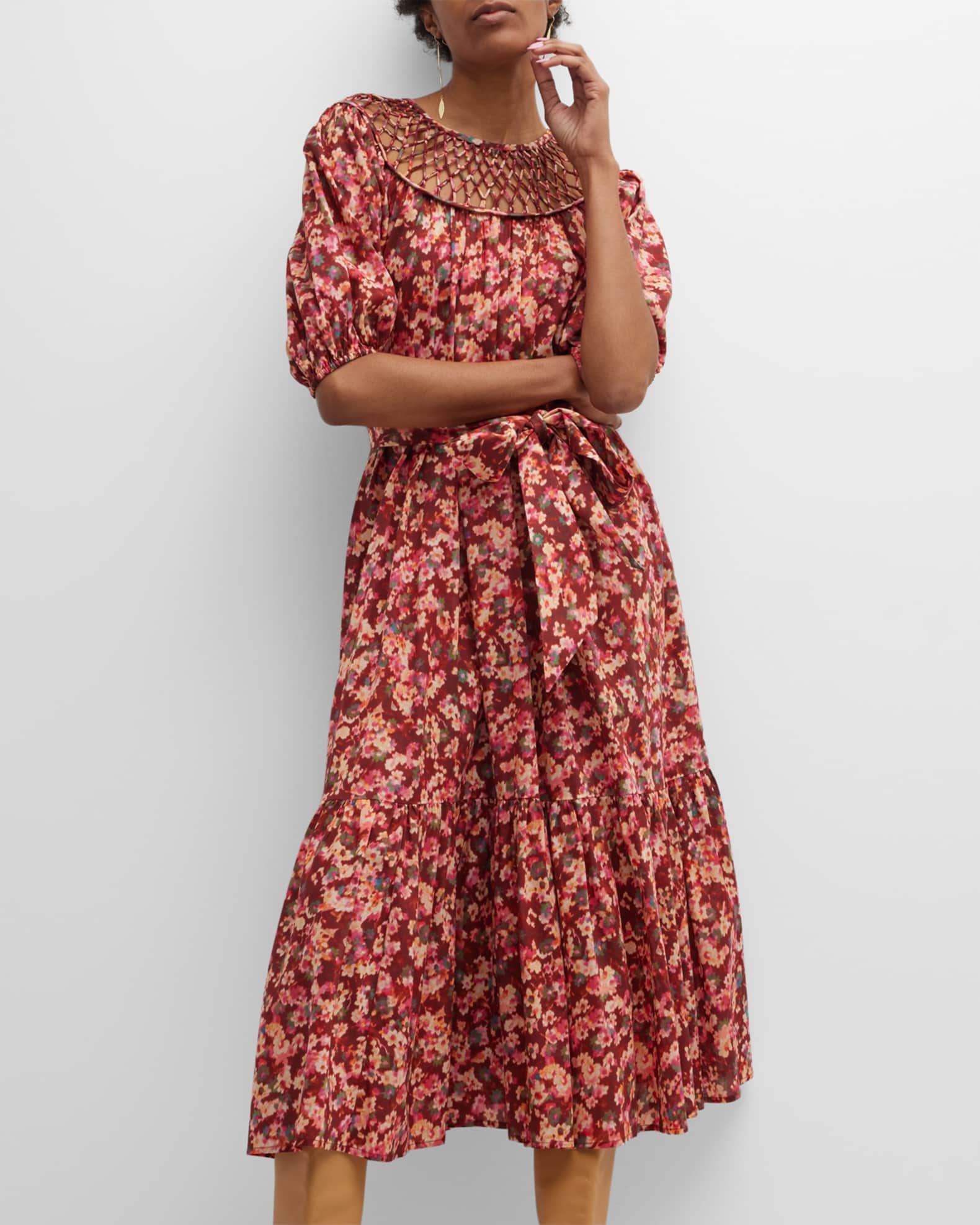 Merlette Andersson Floral-Print Woven Midi Dress | Neiman Marcus