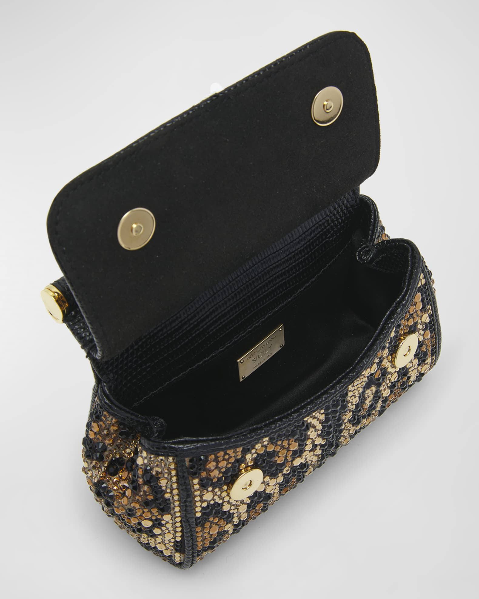 Dolce&Gabbana Sicily Tiny Strass Leopard Top-Handle Bag | Neiman Marcus