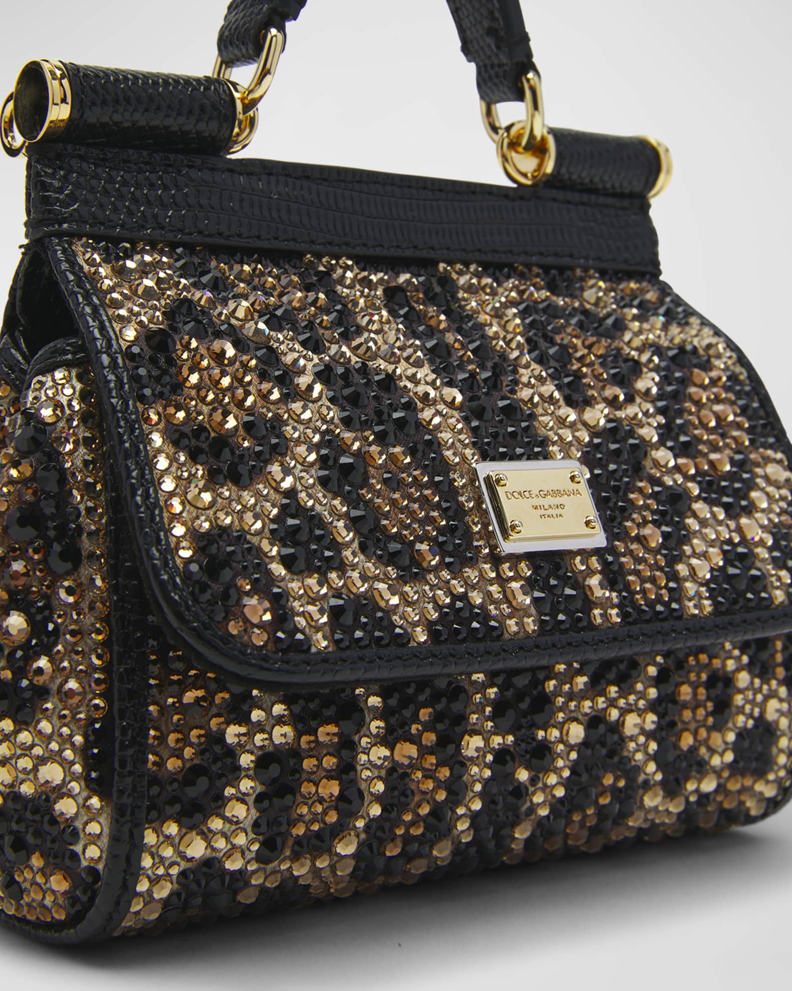 Dolce&Gabbana Sicily Tiny Strass Leopard Top-Handle Bag | Neiman Marcus