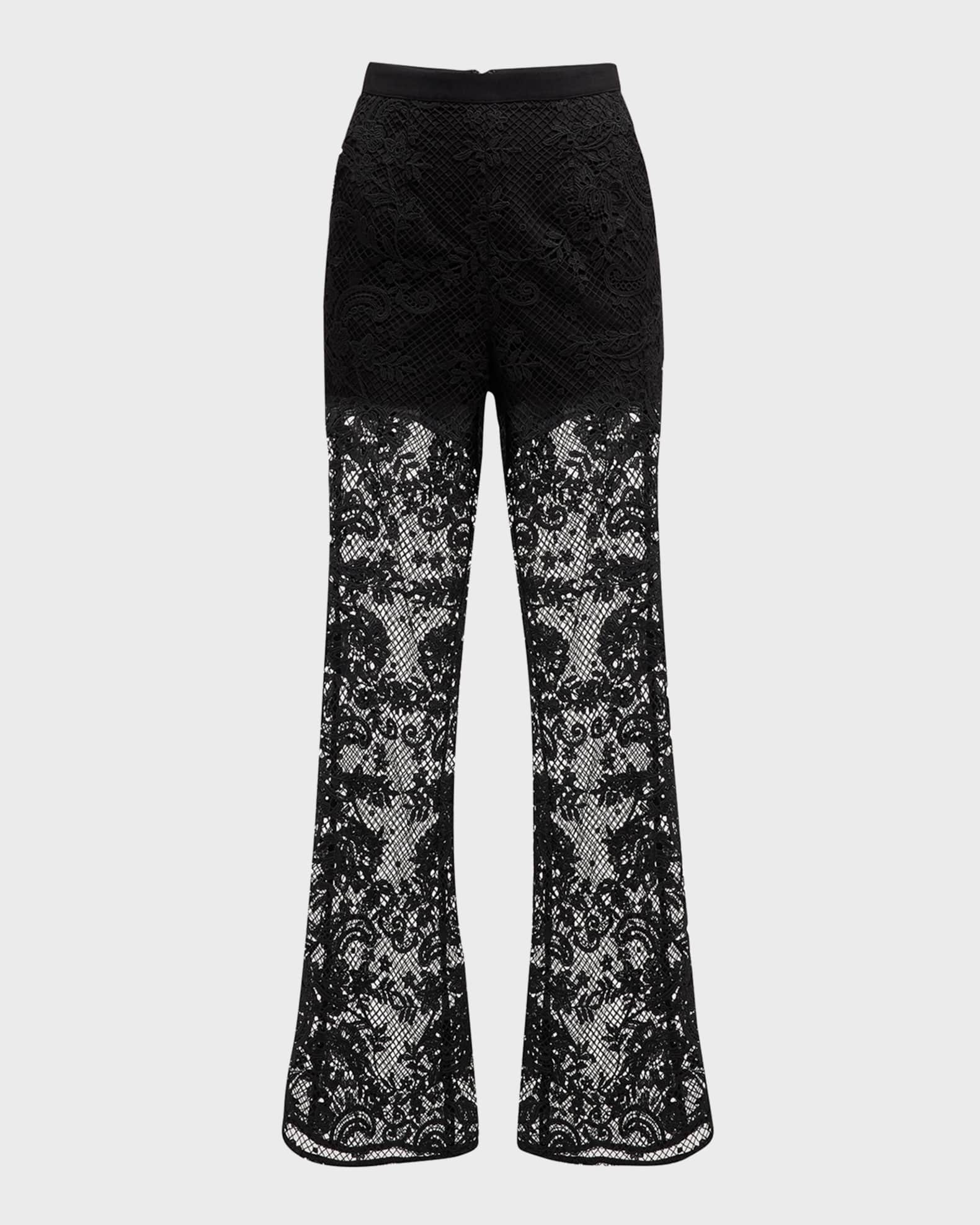 Self-Portrait High-Rise Flared Lace Trousers | Neiman Marcus