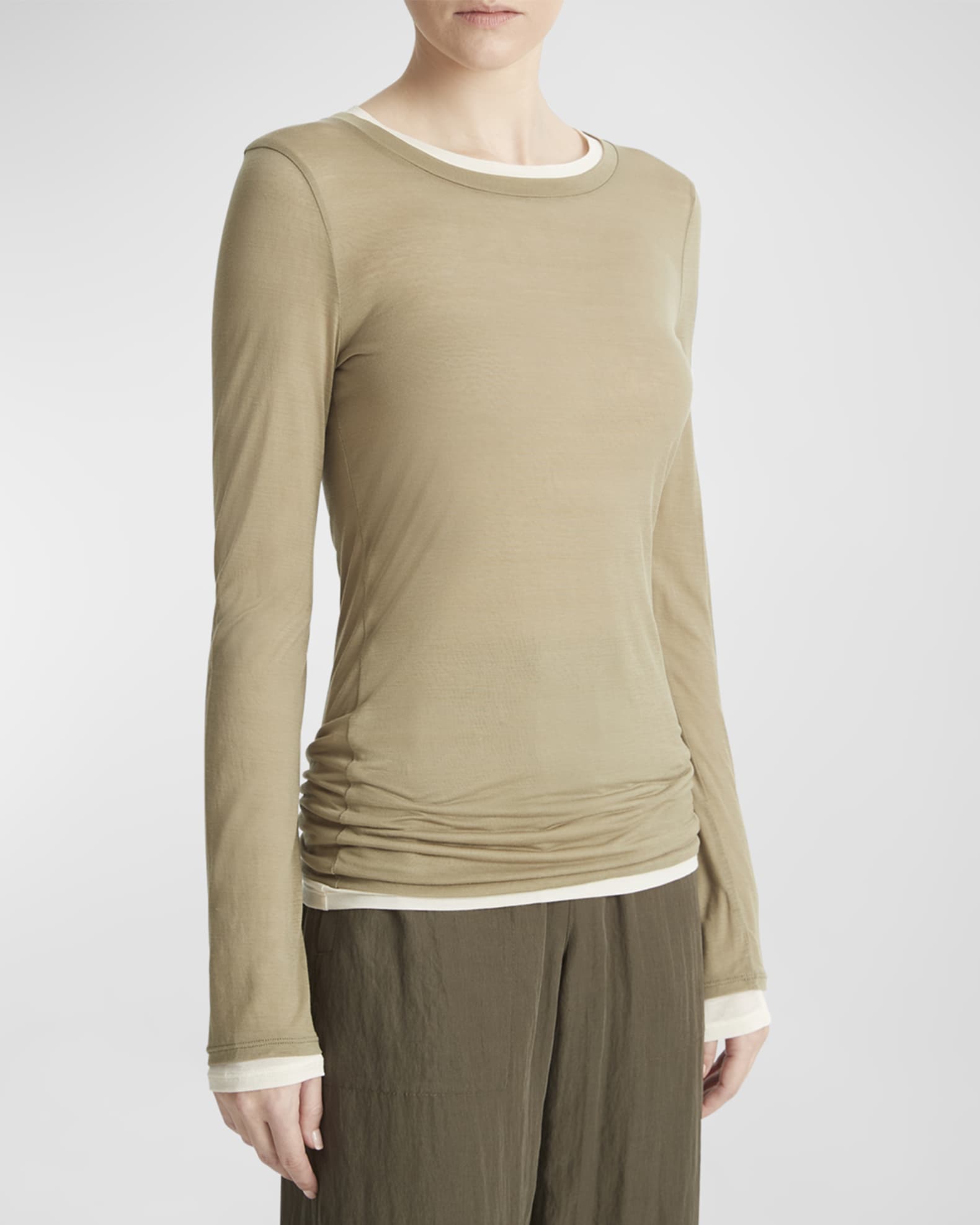 Vince Double-Layer Long-Sleeve Cotton T-Shirt | Neiman Marcus