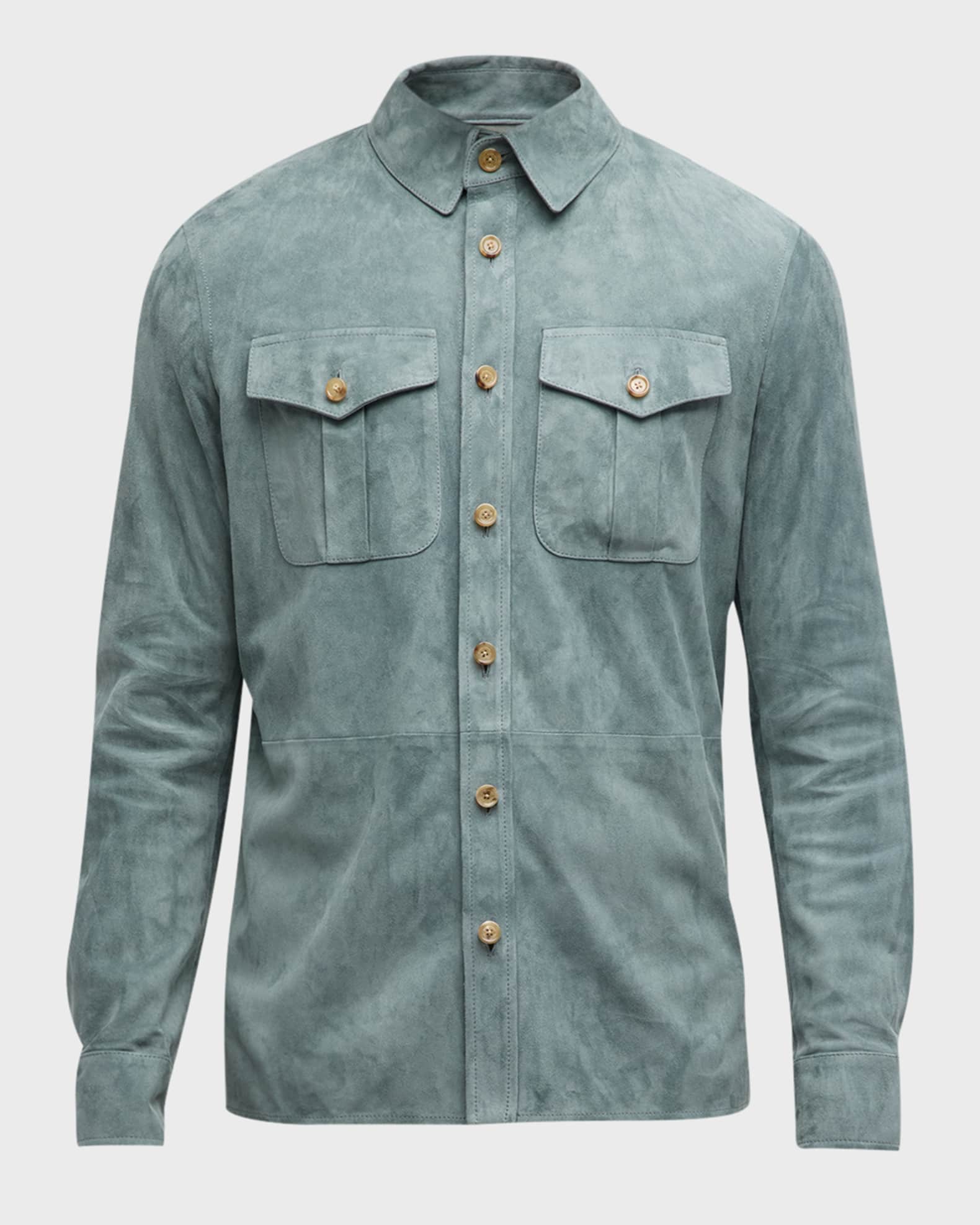 Ralph Lauren Purple Label Men's Barron Suede Overshirt | Neiman Marcus