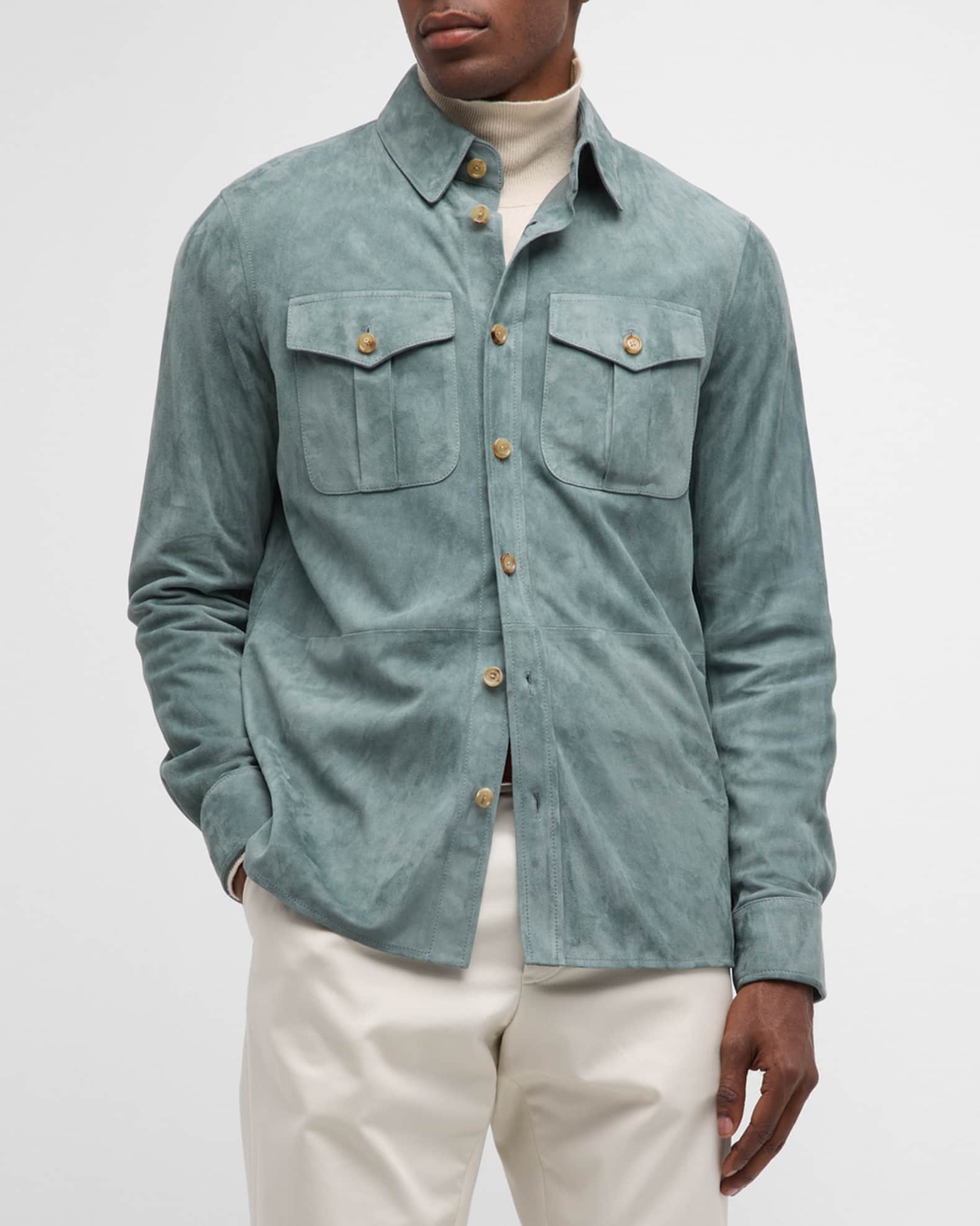 Ralph Lauren Purple Label Men's Barron Suede Overshirt | Neiman Marcus