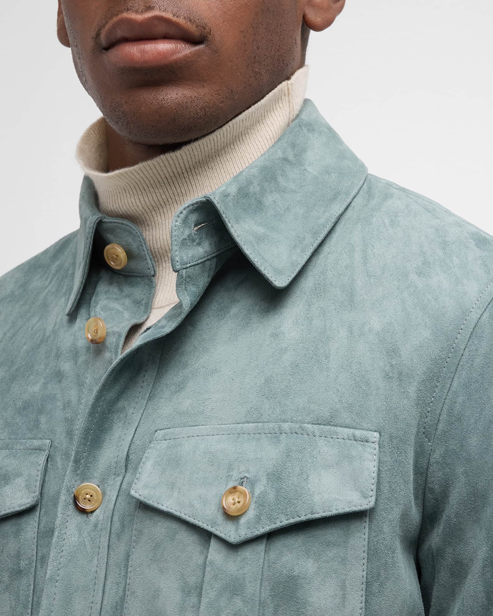 Ralph Lauren Purple Label Men's Barron Suede Overshirt | Neiman Marcus
