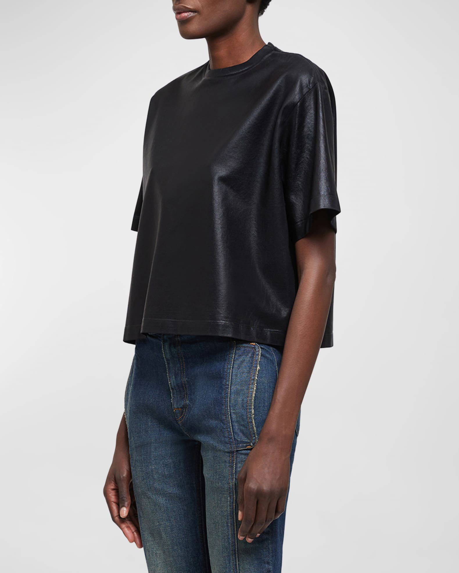 SIMKHAI Simkhai Label Short-Sleeve T-Shirt | Neiman Marcus