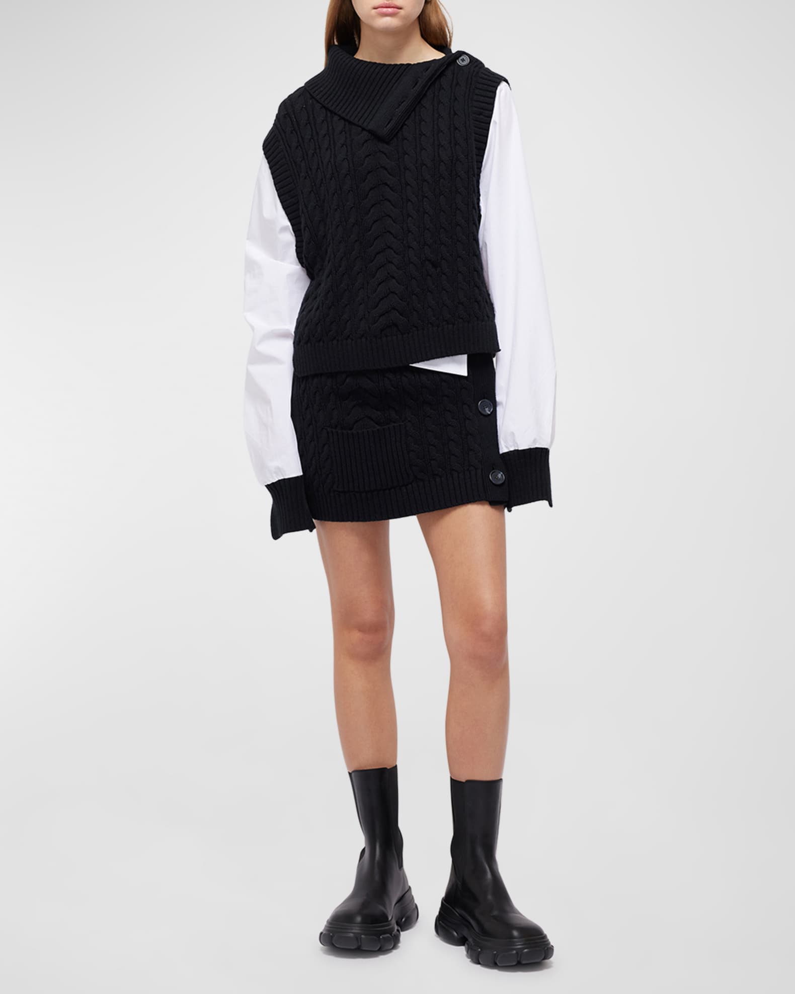 SIMKHAI Linnea Long-Sleeve Combo Knit Pullover Sweater | Neiman Marcus