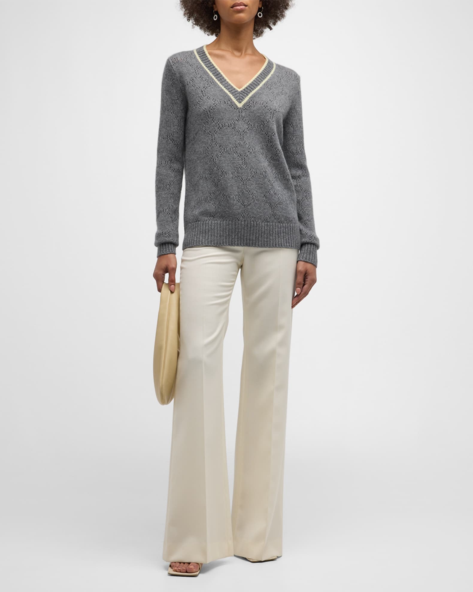 Neiman Marcus Cashmere Collection Cashmere V-Neck Tennis Sweater ...