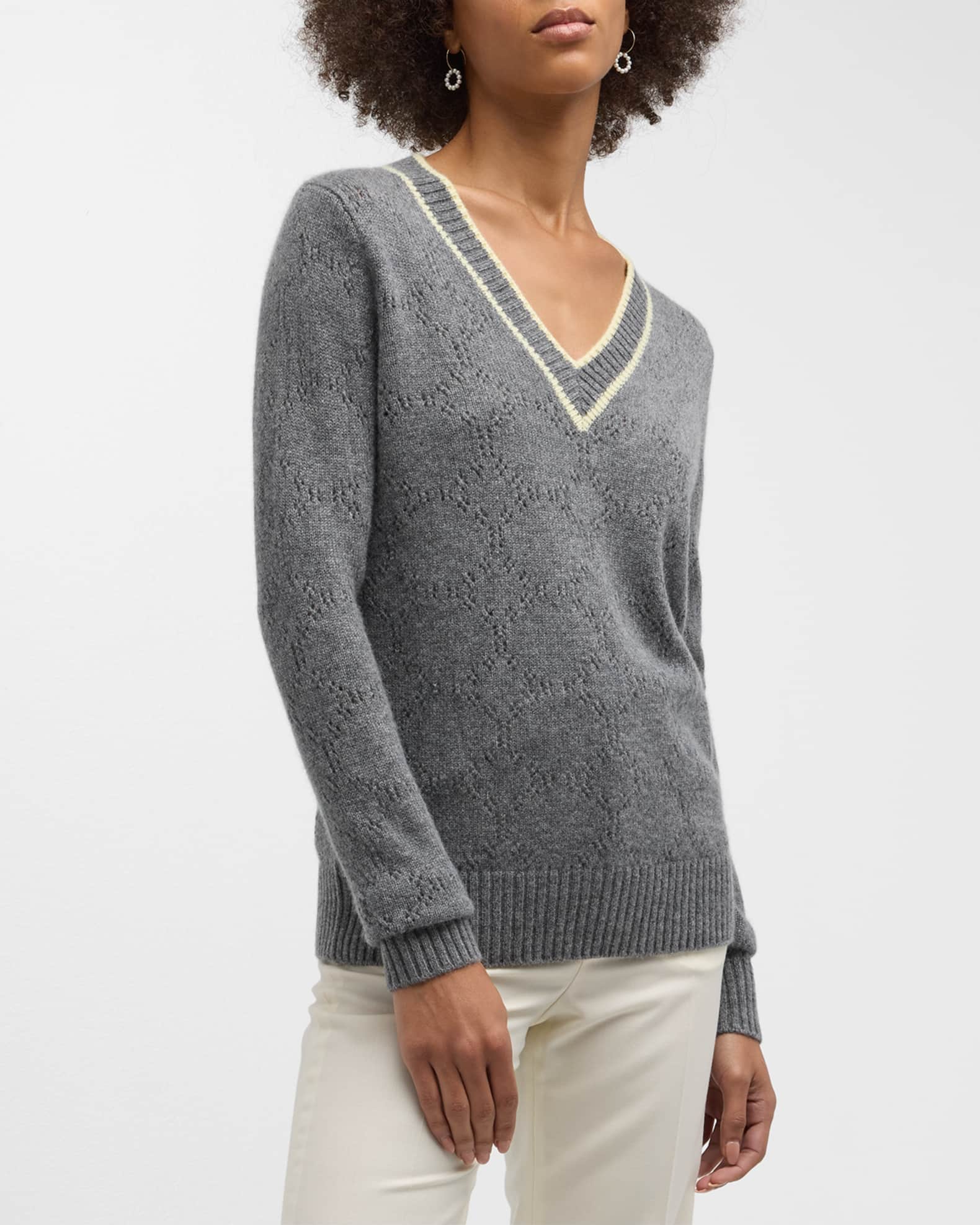 Neiman Marcus Cashmere Collection Cashmere V-Neck Tennis Sweater ...