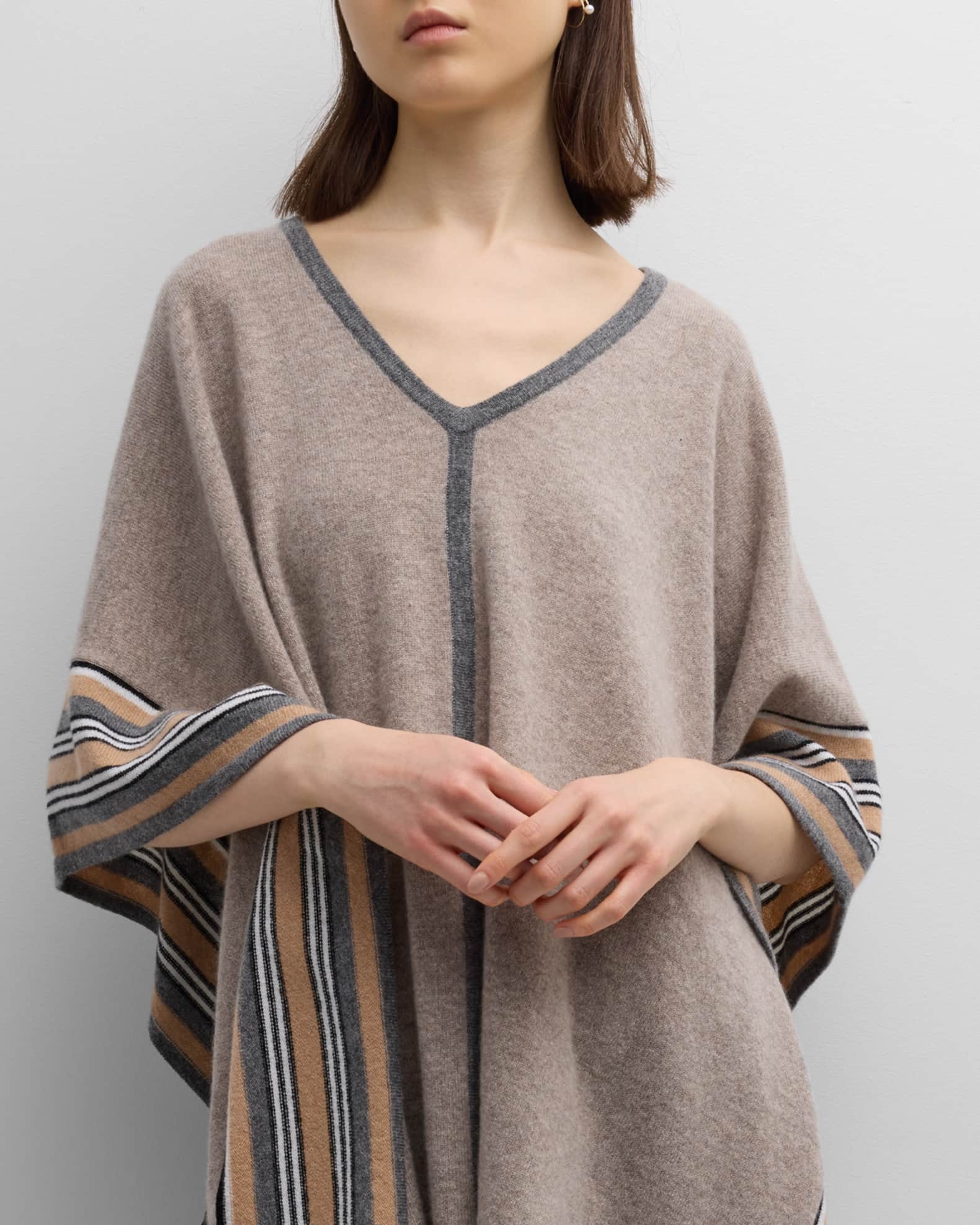 Neiman Marcus Cashmere Collection Cashmere Striped Poncho | Neiman Marcus